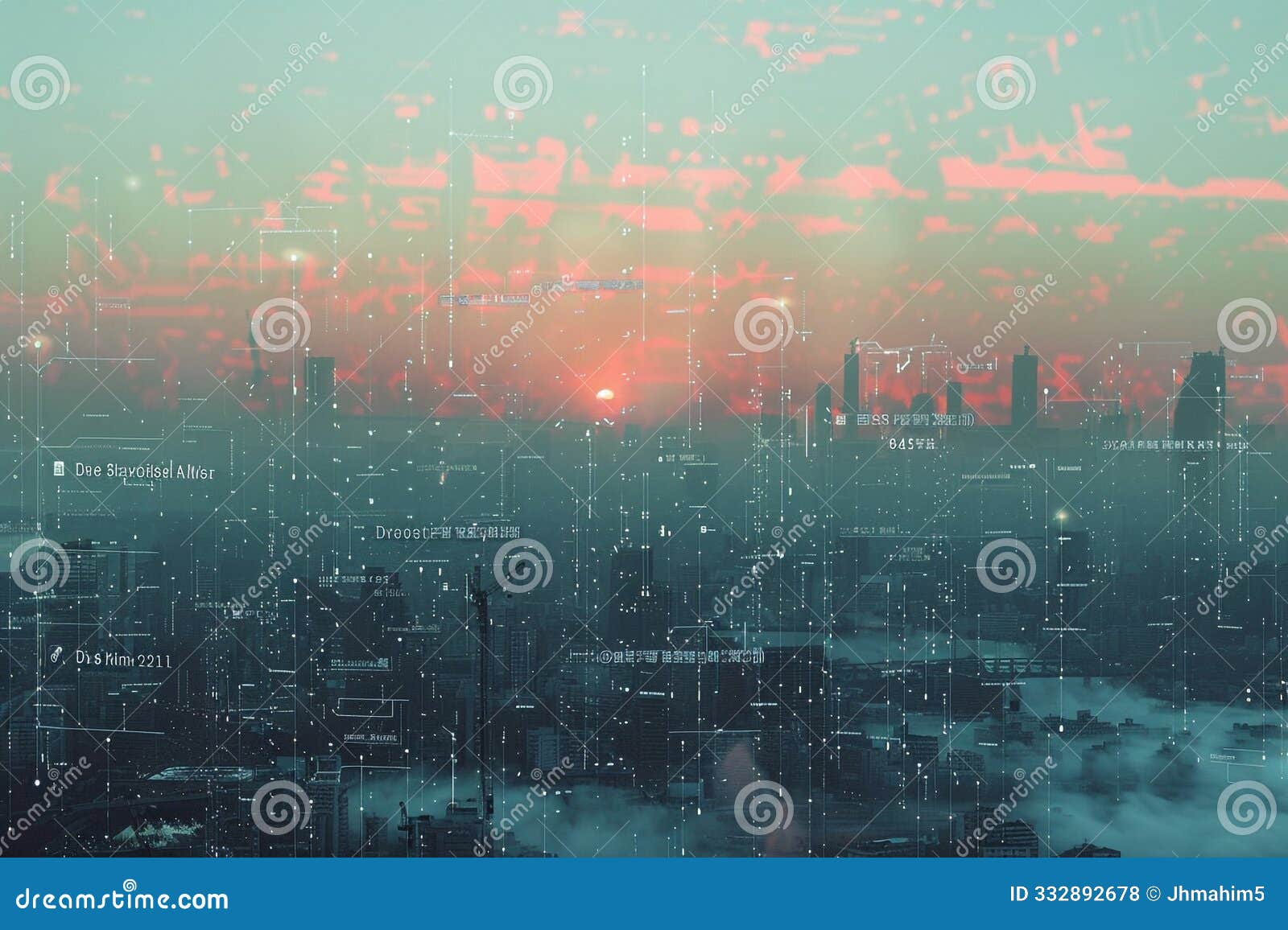 Cityscape with Overlaid Smart City Data Analytics Including Traffic ...