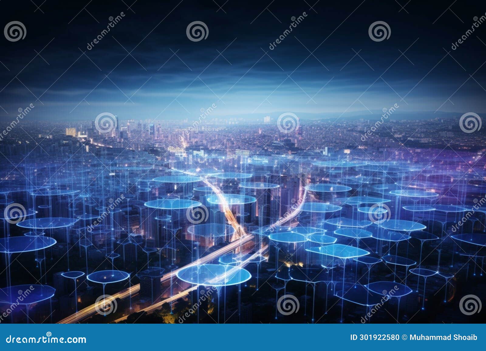 Cityscape Overview Digital Network Lines Connect Urban Structures ...