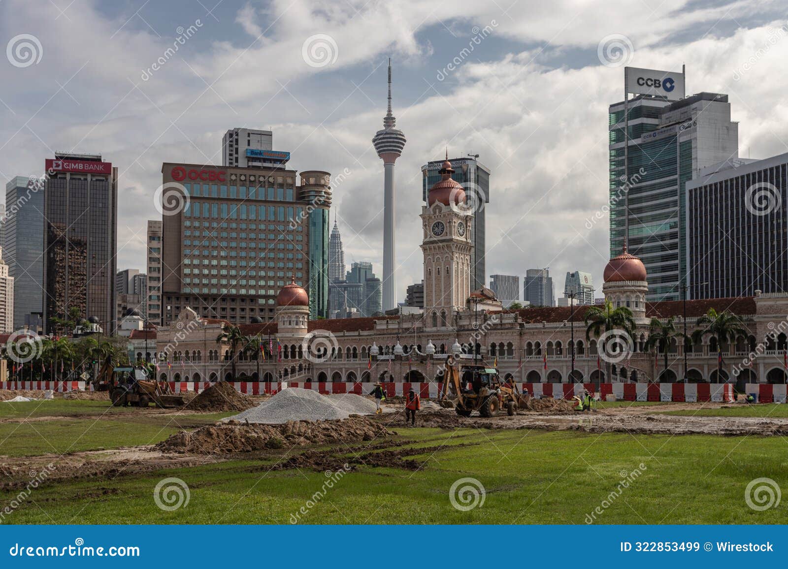 Cityscape with Prominent Tower, People in Foreground Stock Image ...
