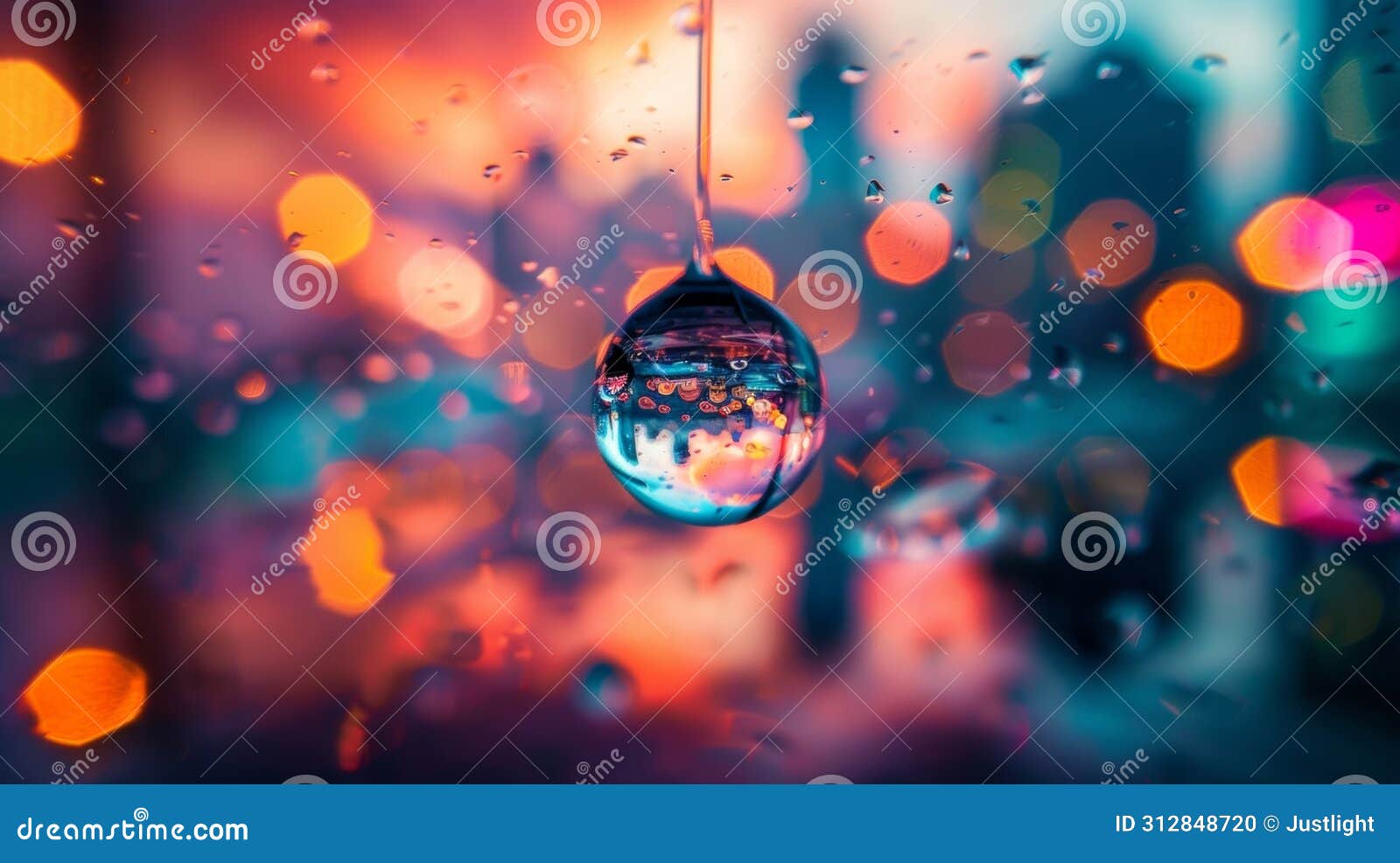 The Cityscape Reflected in a Small Raindrop on a Camera Lens ...