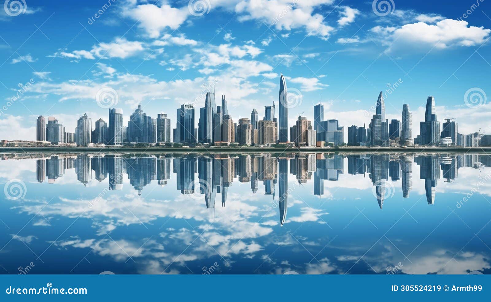Cityscape with Reflection in Water Stock Image - Image of lake ...