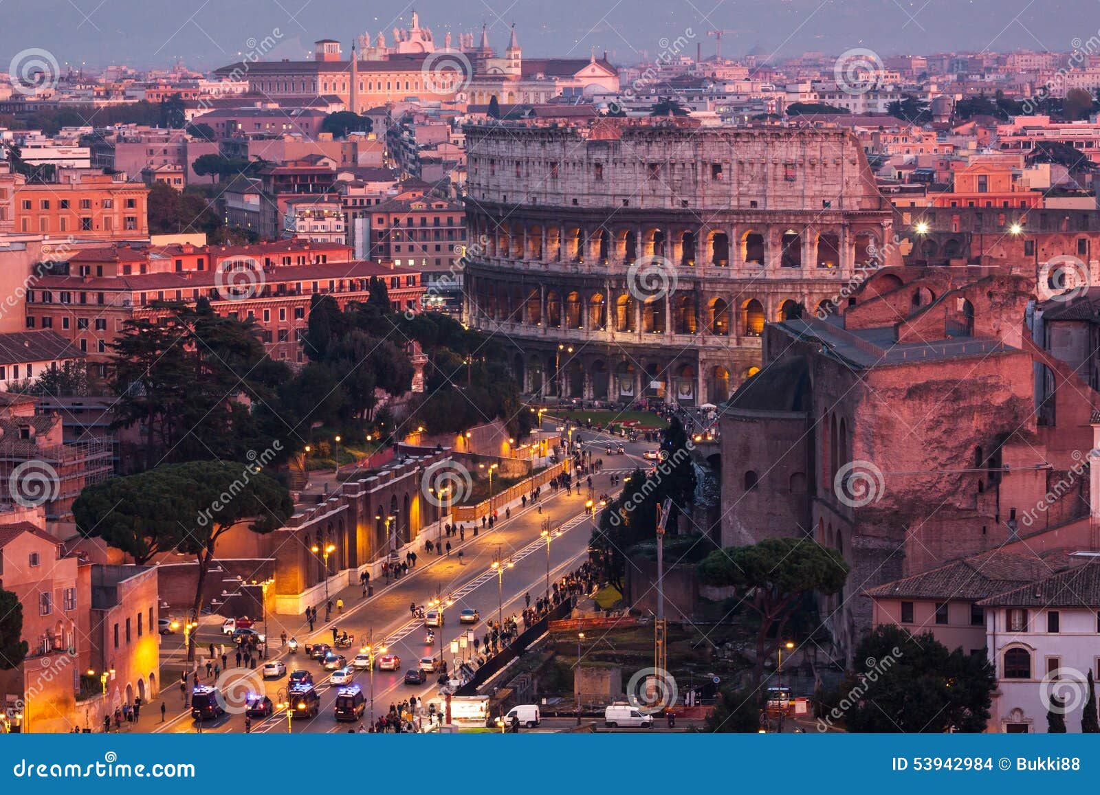 Cityscape Of Rome, Italy, At Sunset In Autumn, A View From The ...