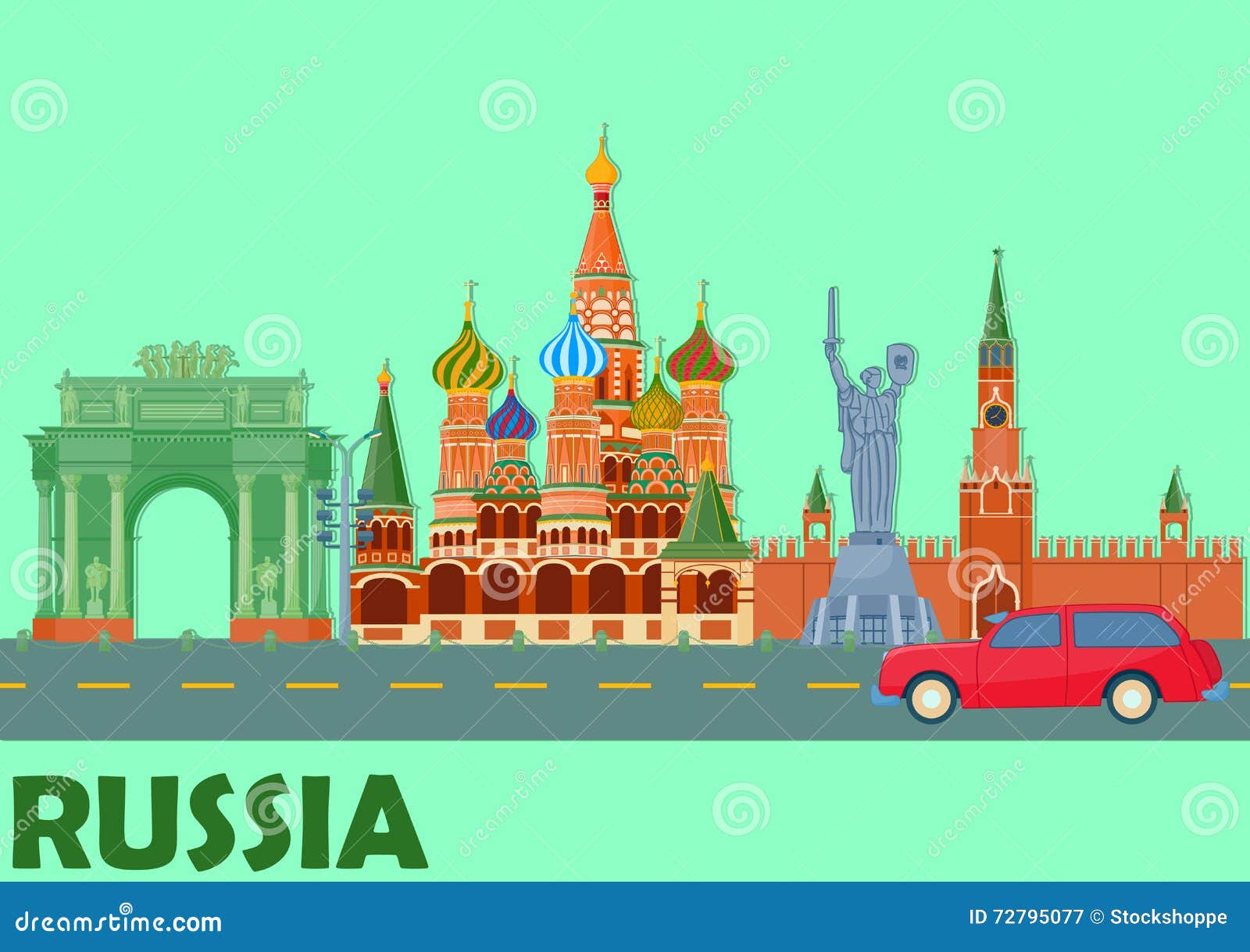 Cityscape of Russia with Famous Monument Stock Vector - Illustration of ...