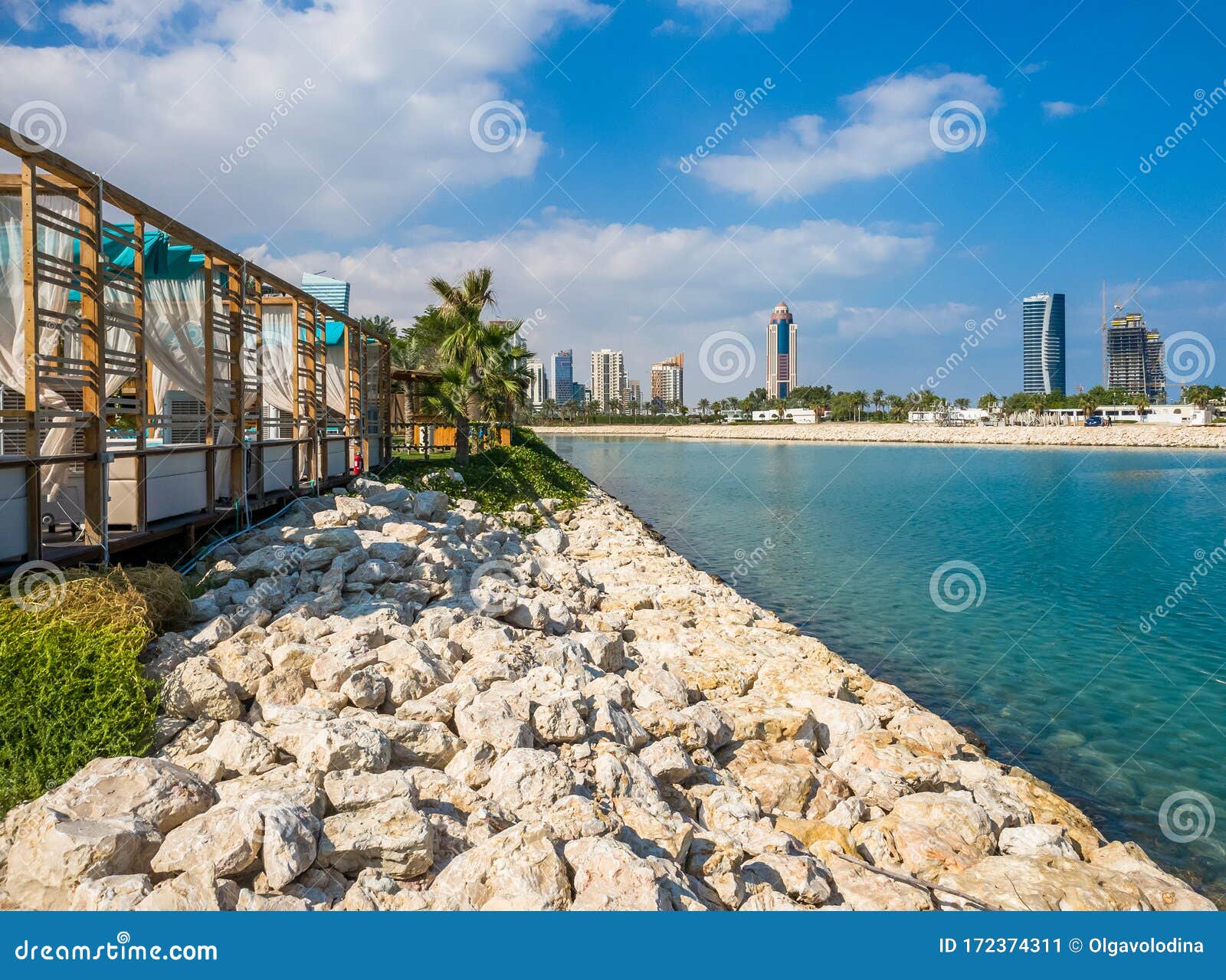 The Cityscape with a Sea Lagoon in Doha. Qatar Stock Image - Image of ...