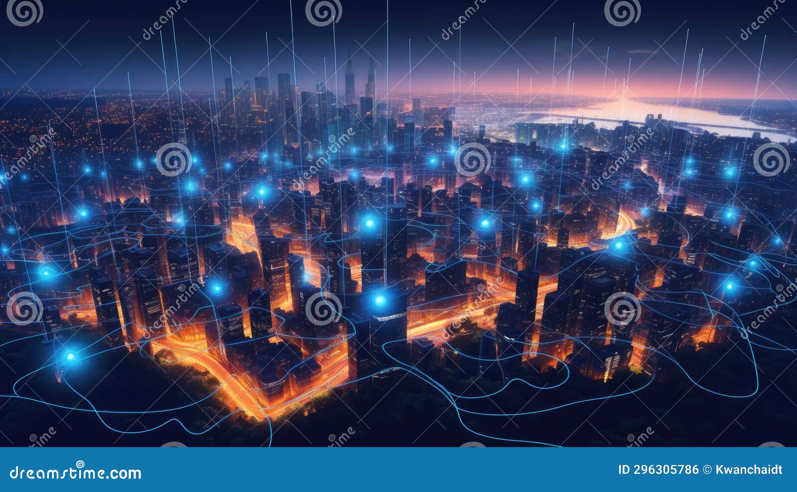 A Cityscape With Sensors And Data Lines Representing The Concept Of A