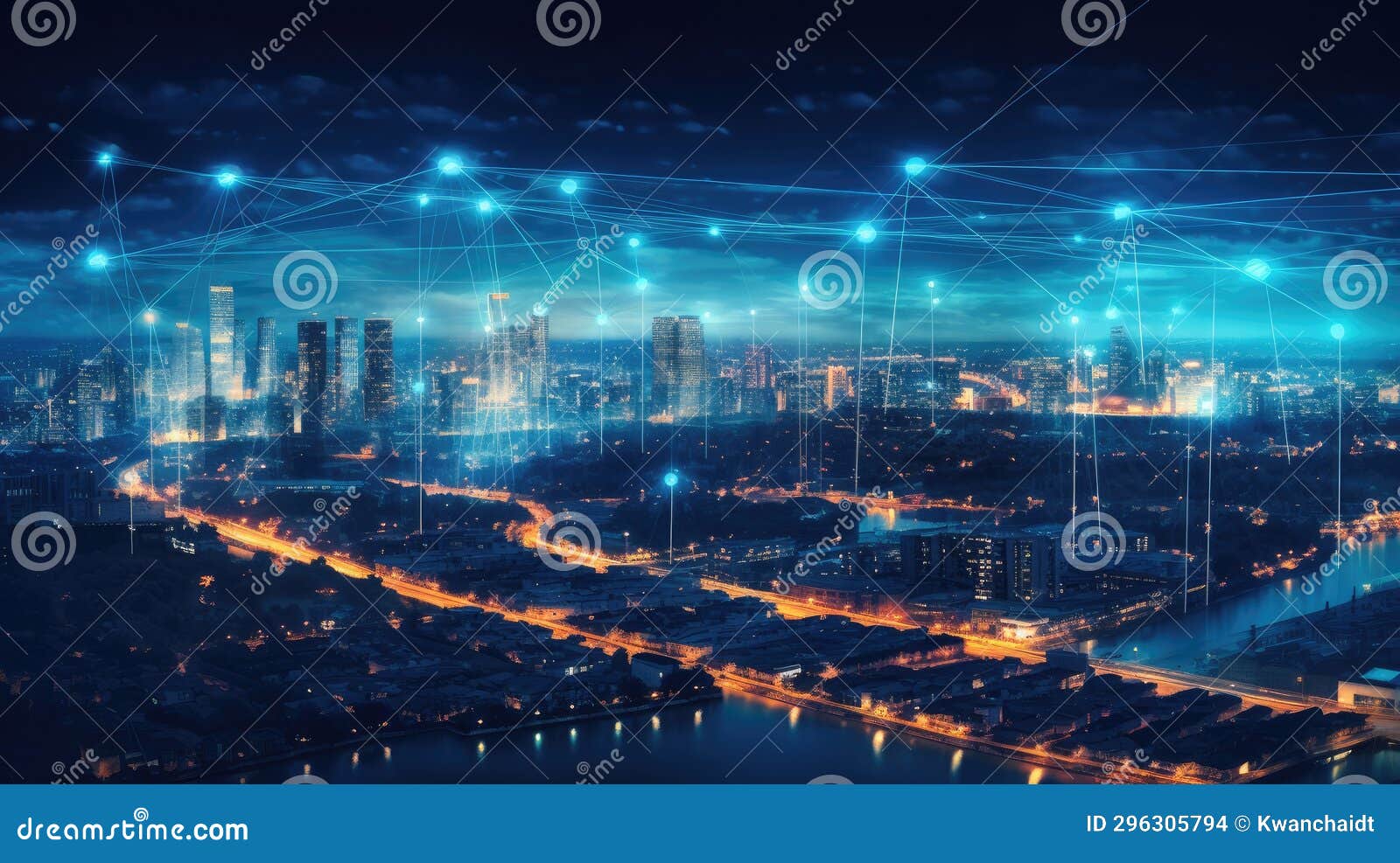 A Cityscape With Sensors And Data Lines, Representing The Concept Of A ... A Cityscape With Sensors And Data Lines, Representing The Concept Of A ...