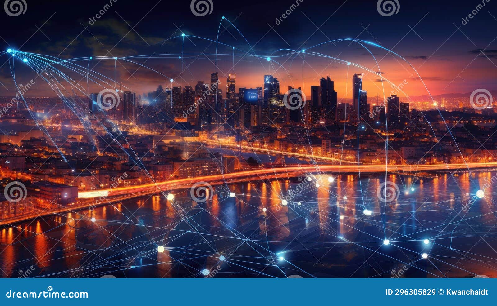 A Cityscape With Sensors And Data Lines, Representing The Concept Of A ... A Cityscape With Sensors And Data Lines, Representing The Concept Of A ...