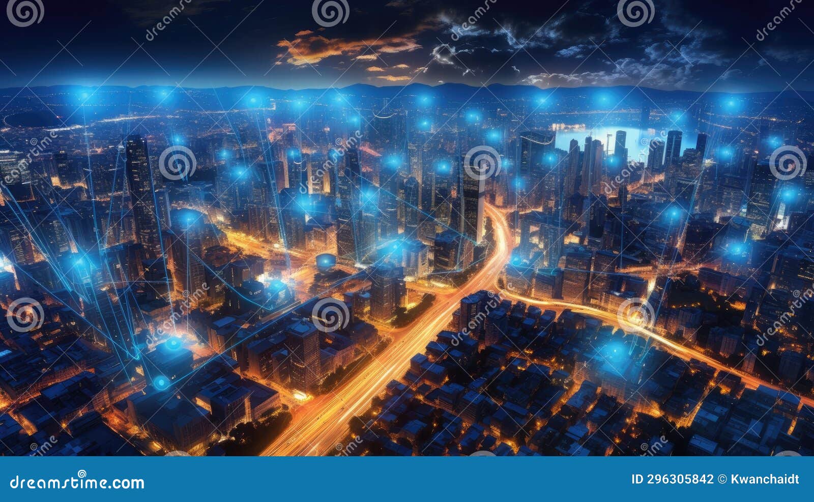 A Cityscape With Sensors And Data Lines, Representing The Concept Of A ... A Cityscape With Sensors And Data Lines, Representing The Concept Of A ...