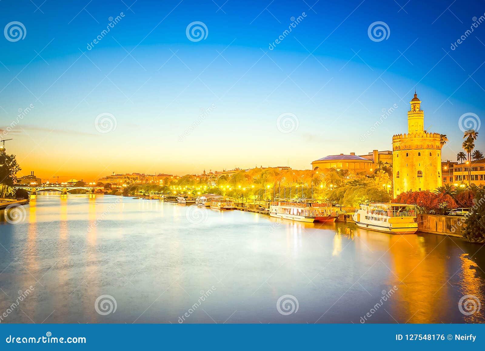 Cityscape of Sevilla at Night, Spain Stock Photo - Image of scene ...