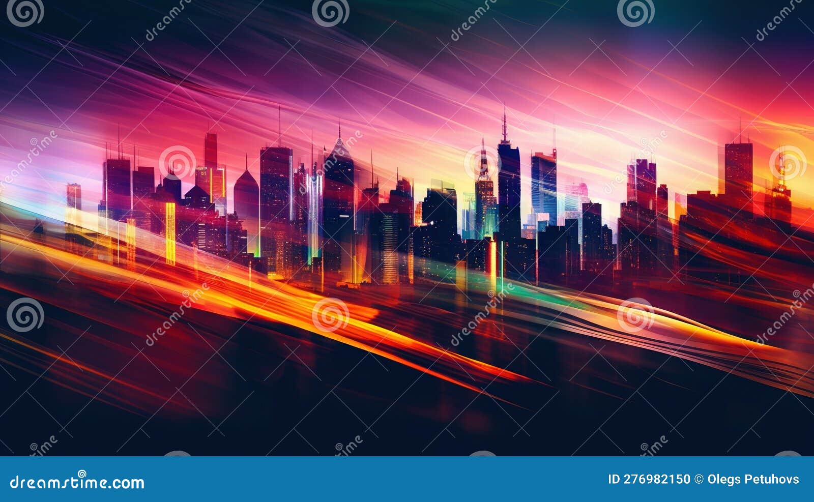 A Cityscape is Shown with a Colorful Sky Line Stock Illustration ...