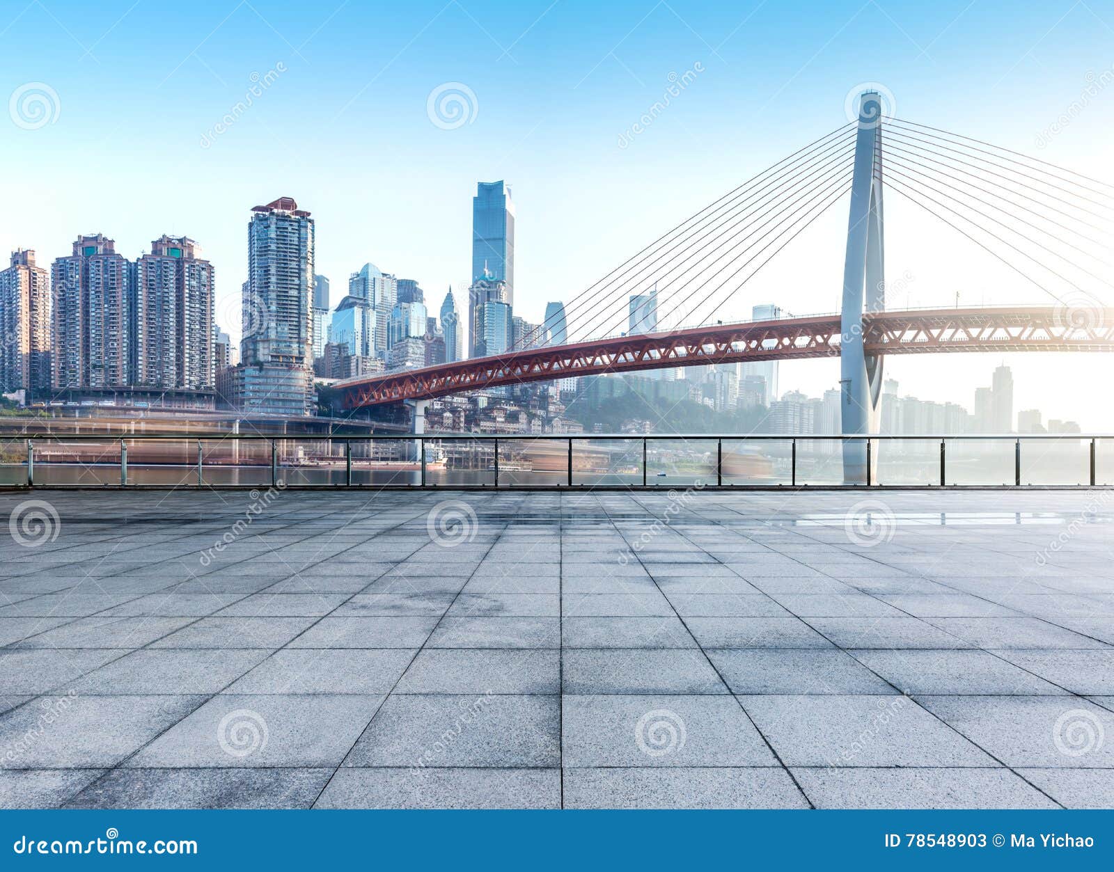 Cityscape and Skyline of Chongqing from Empty Brick Floor Stock Image ...