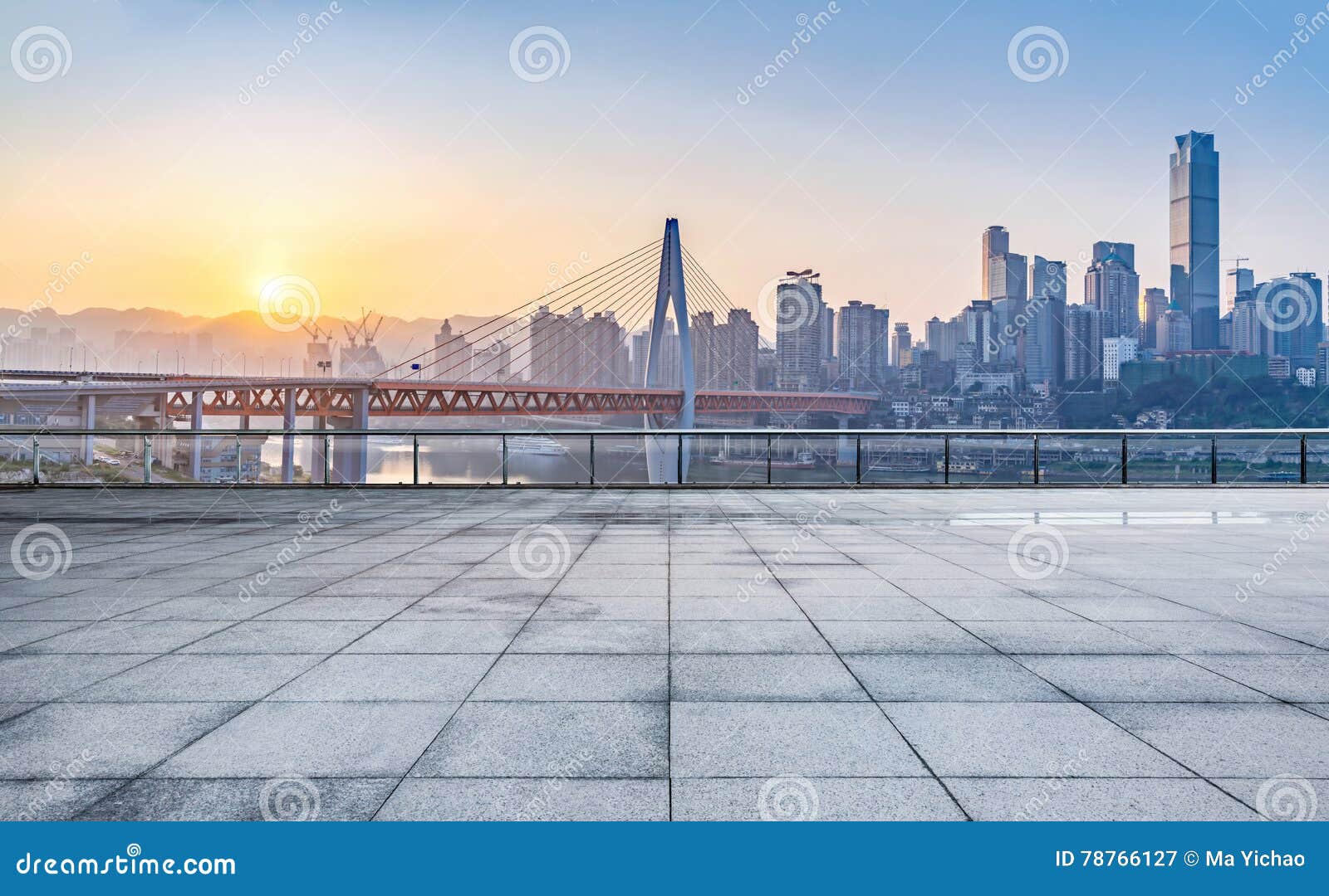 Cityscape and Skyline of Chongqing from Empty Brick Floor Editorial ...