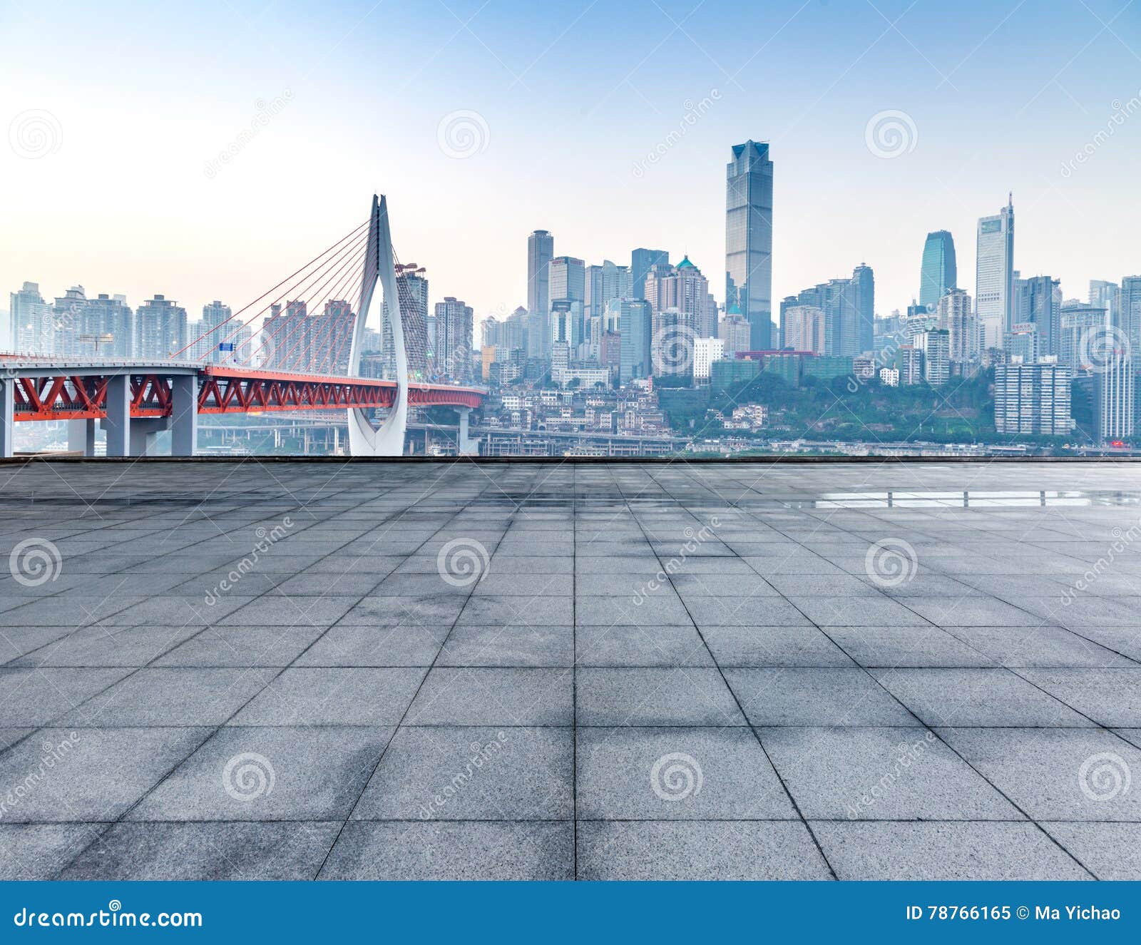 Cityscape and Skyline of Chongqing from Empty Brick Floor Editorial ...