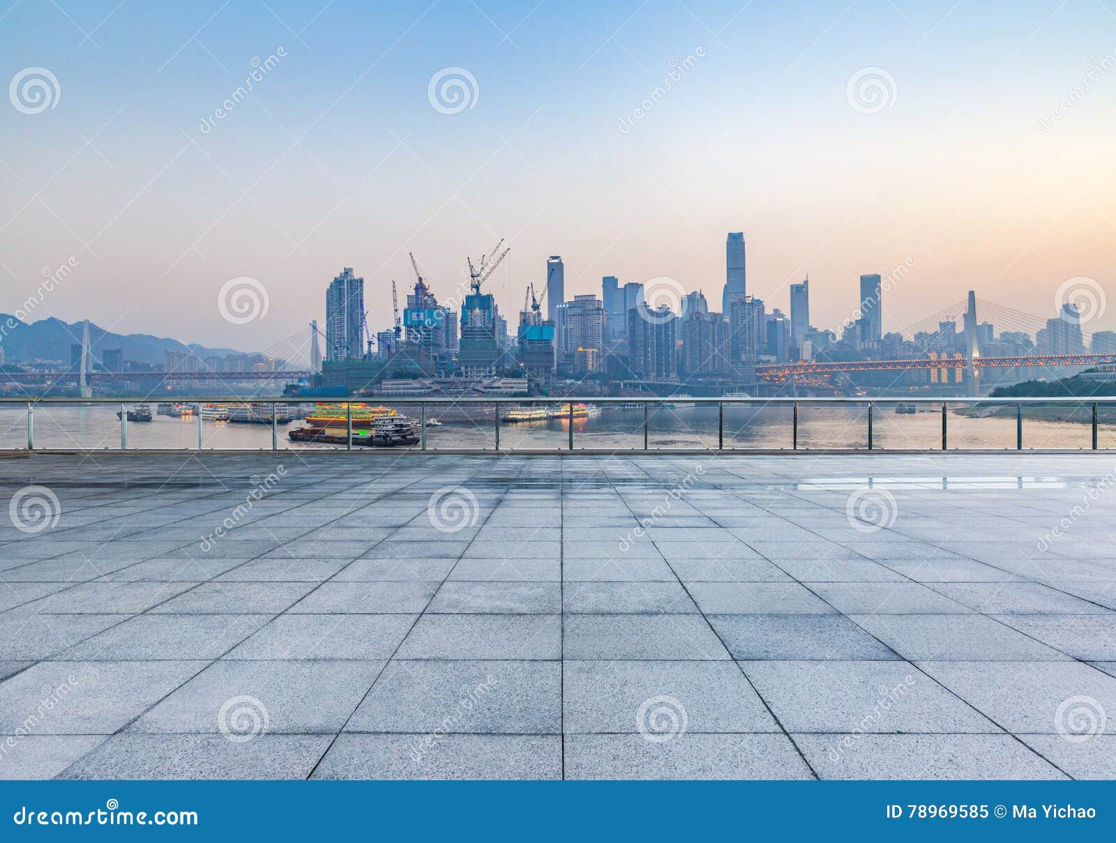 Cityscape and Skyline of Chongqing from Empty Brick Floor Stock Image ...