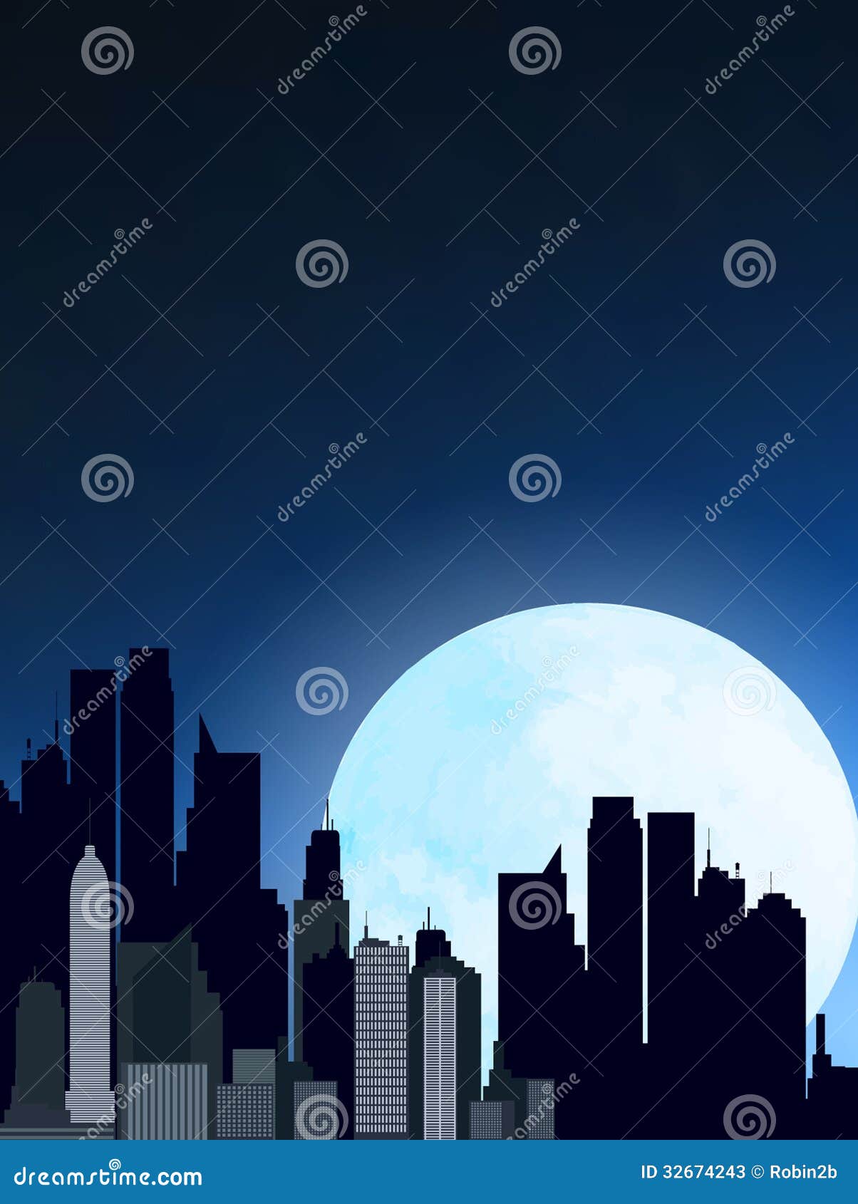 Cityscape Skyline at Full Moon Stock Vector - Illustration of ...