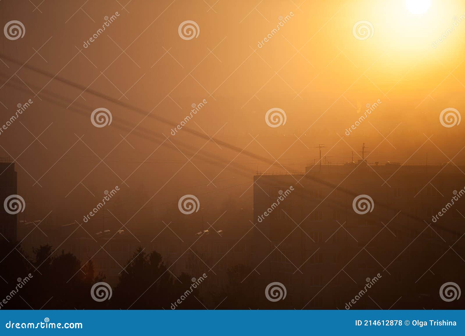 Cityscape with Sunset and Mist. Evening Townscape Stock Photo - Image ...