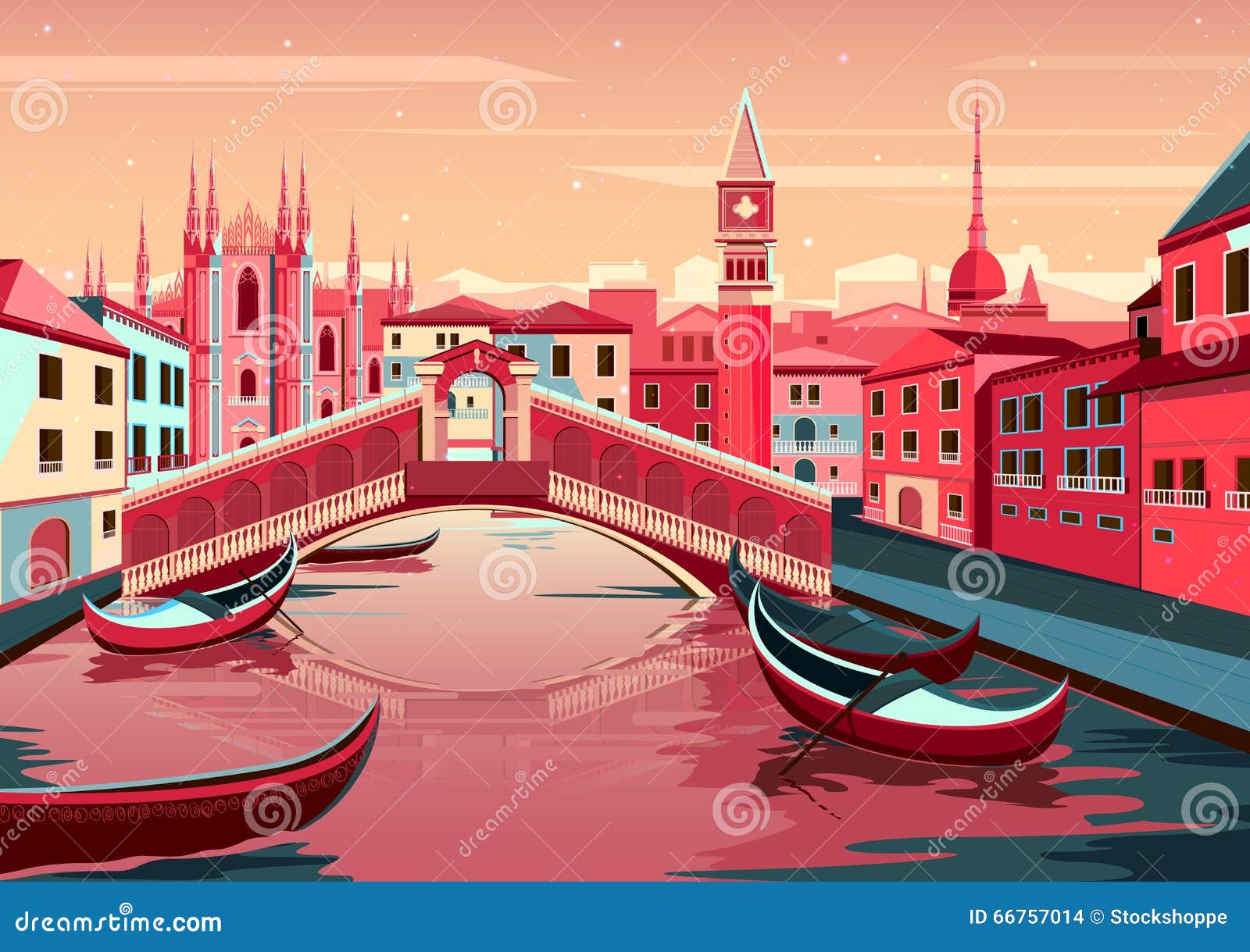 Venice Downtown City Map Italy. Outline Map Cartoon Vector ...