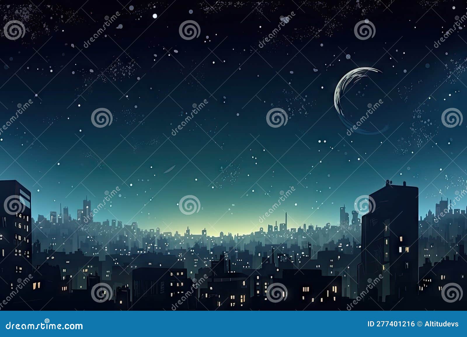 Cityscape, with View of the Starry Night Sky and Distant Planets Stock ...