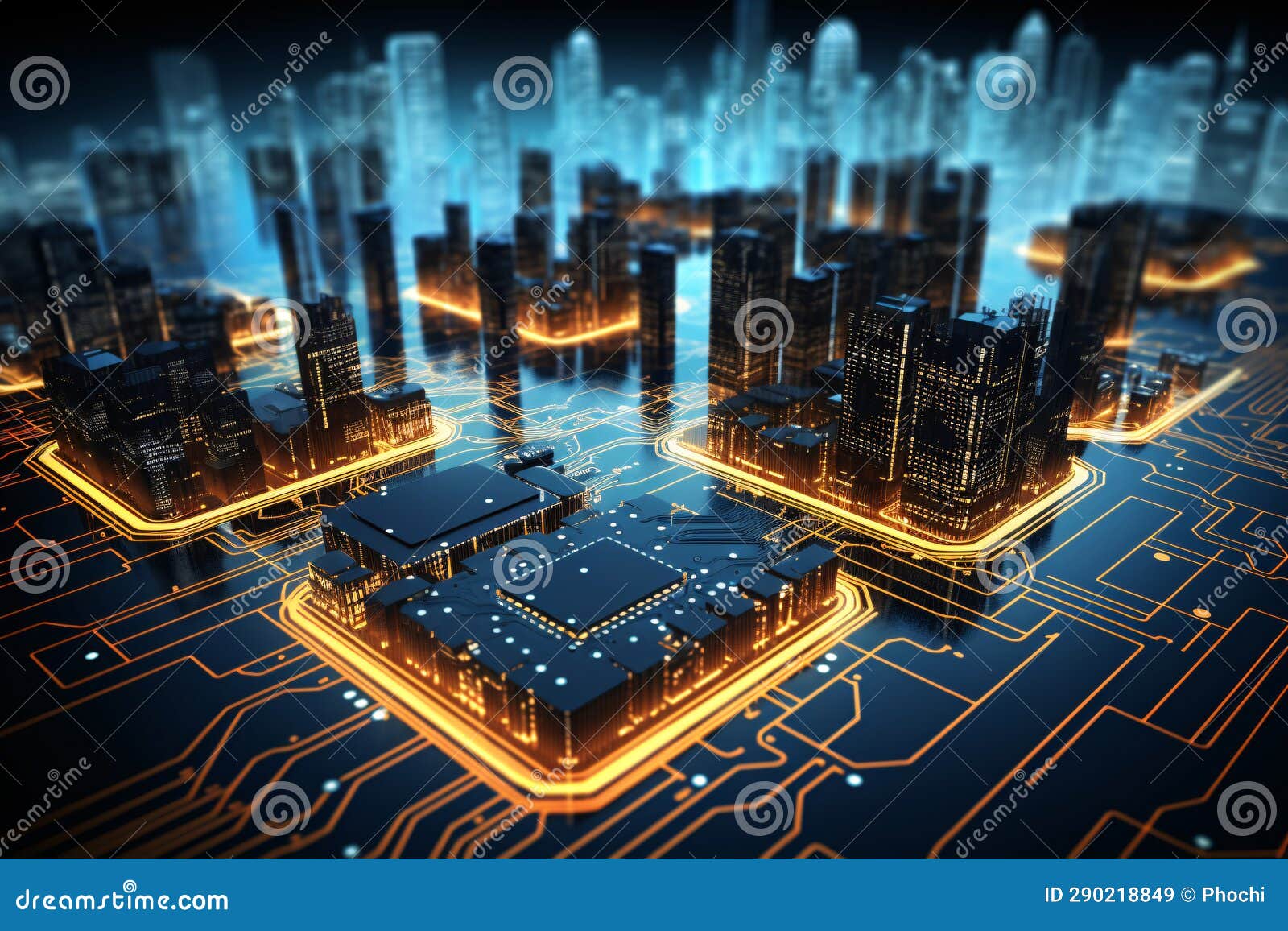 A Cityscape With Sensors And Data Lines, Representing The Concept Of A ... A Cityscape With Sensors And Data Lines, Representing The Concept Of A ...
