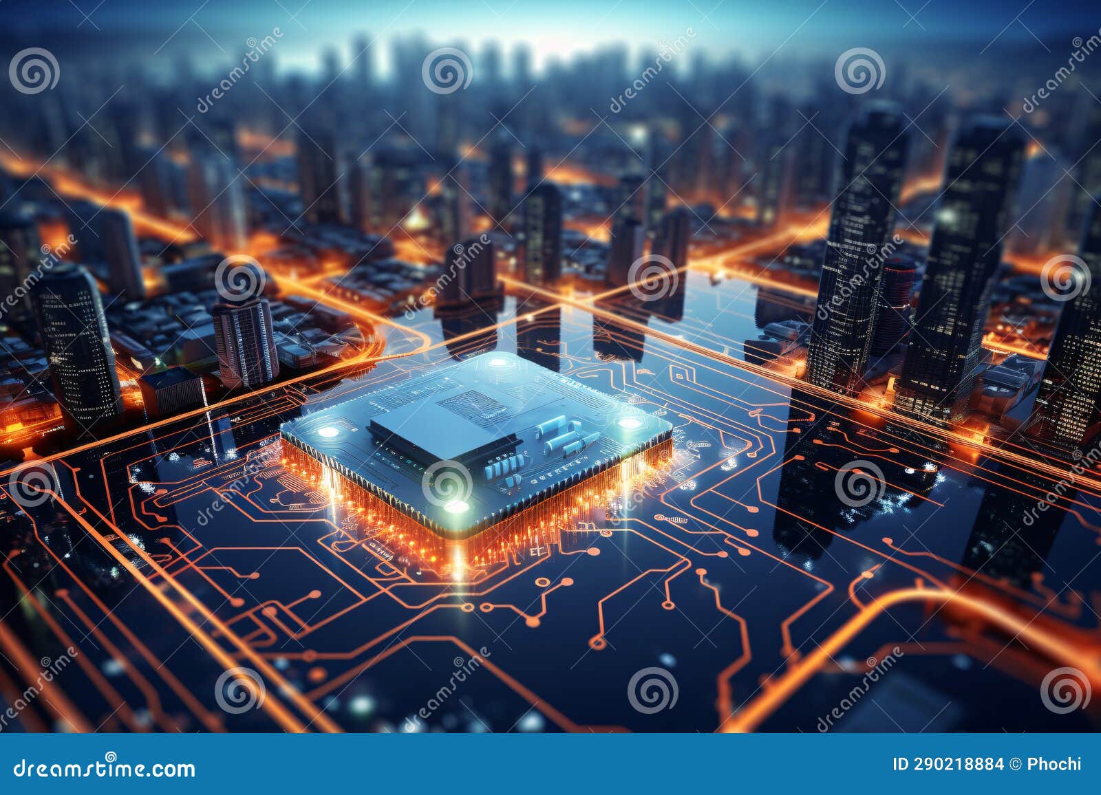 A Cityscape With Sensors And Data Lines, Representing The Concept Of A ... A Cityscape With Sensors And Data Lines, Representing The Concept Of A ...