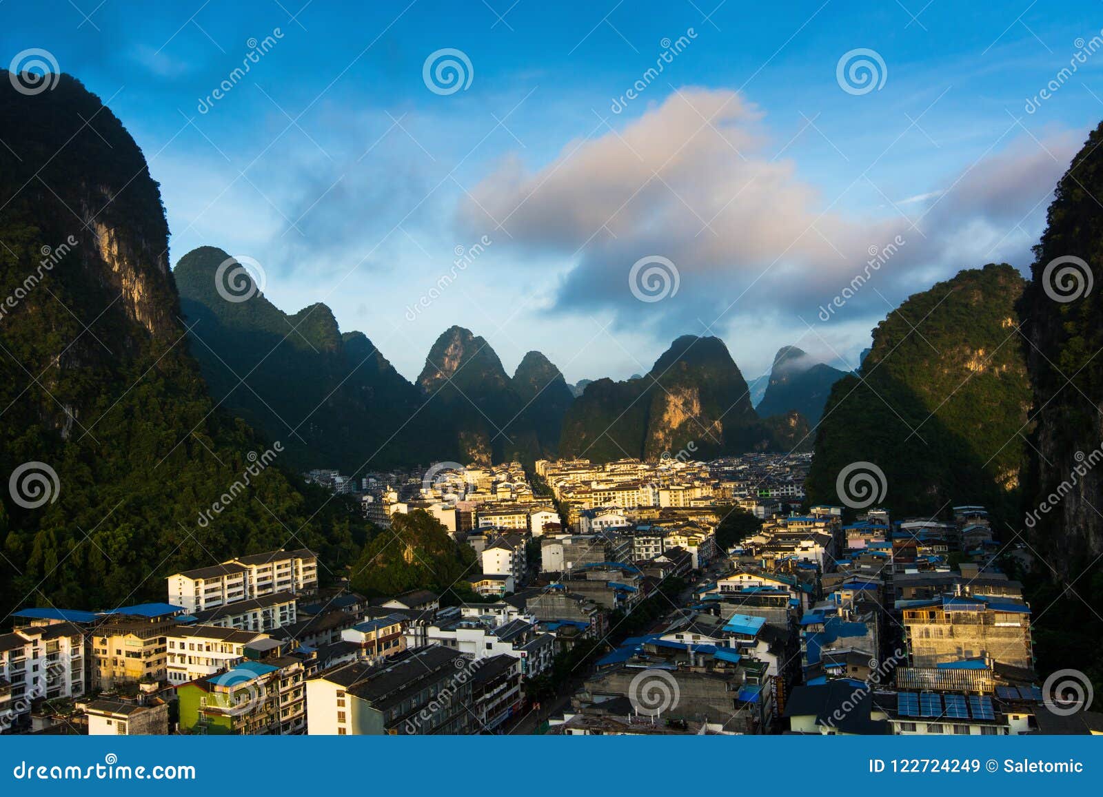 Cityscape of Yangshuo in China and Famous Karst Formations Stock Image ...