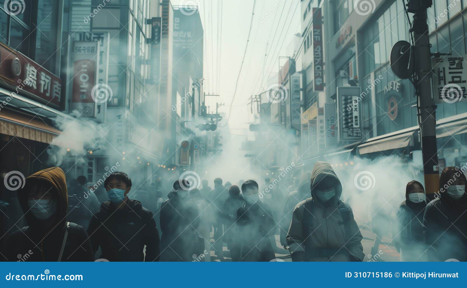 Ciudad cubierta de smog. stock de ilustración. Ilustración de viajeros ...