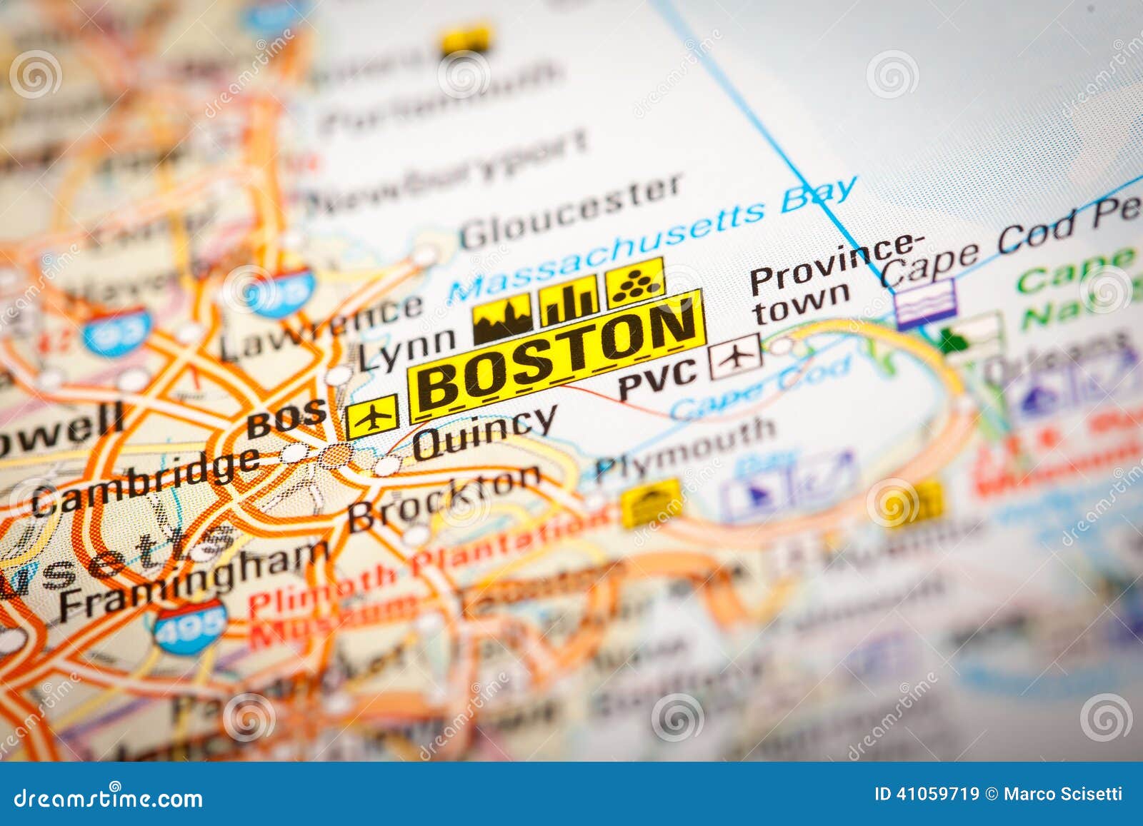 Ciudad De Boston En Un Mapa De Camino Imagen de archivo - Imagen de ...