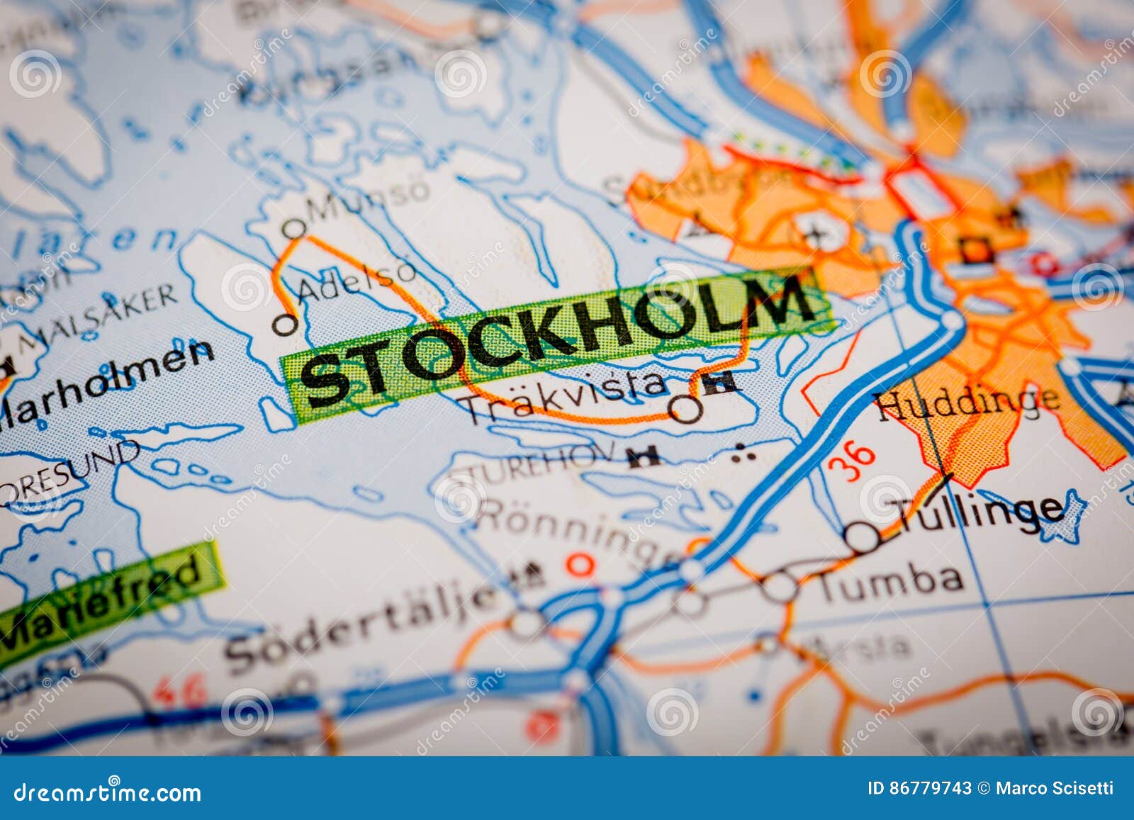 Ciudad De Estocolmo En Un Mapa De Camino Imagen de archivo - Imagen de ...