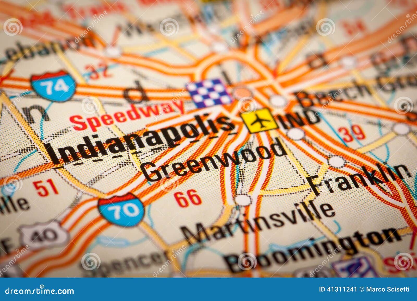 Ciudad De Indianapolis En Un Mapa De Camino Imagen de archivo - Imagen ...