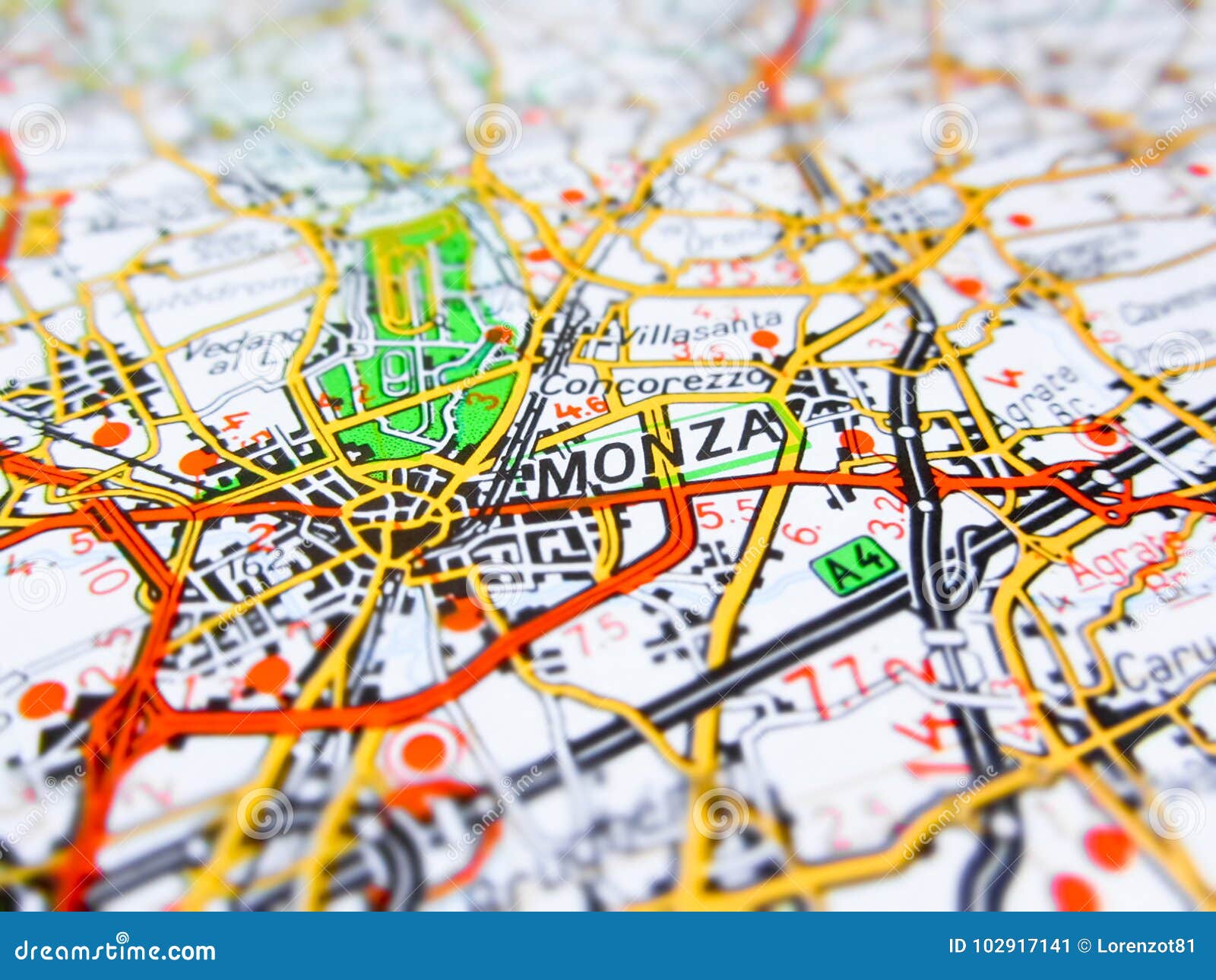 Ciudad De Monza Sobre Un Mapa De Camino ITALIA Imagen de archivo ...