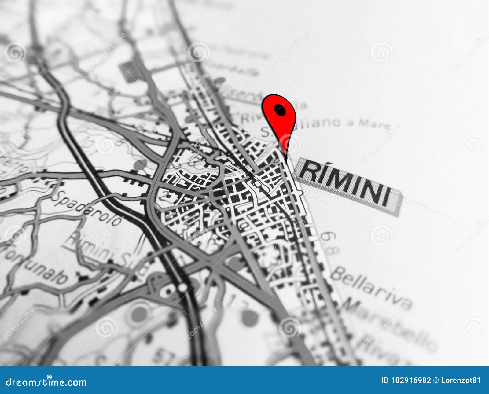 Ciudad De Rímini Sobre Un Mapa De Camino ITALIA Foto de archivo ...