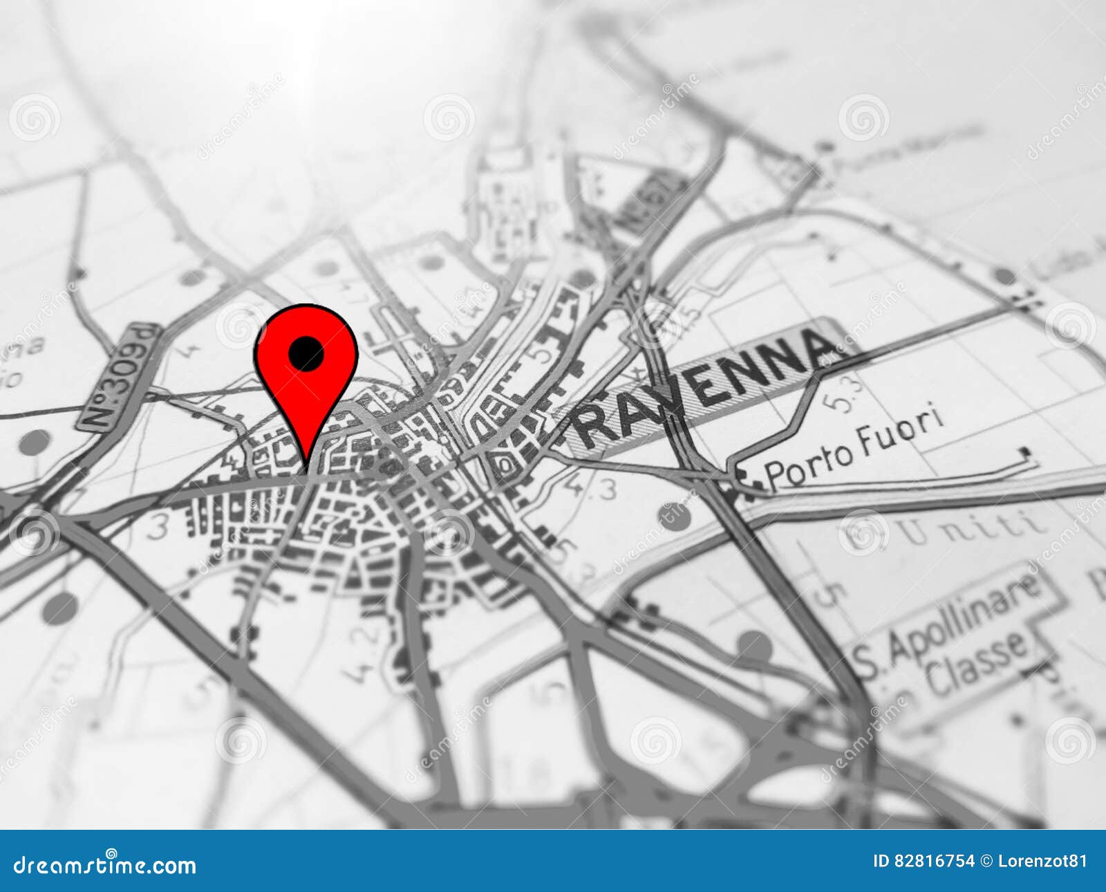 Ciudad De Ravena Sobre Un Mapa De Camino ITALIA Foto de archivo ...