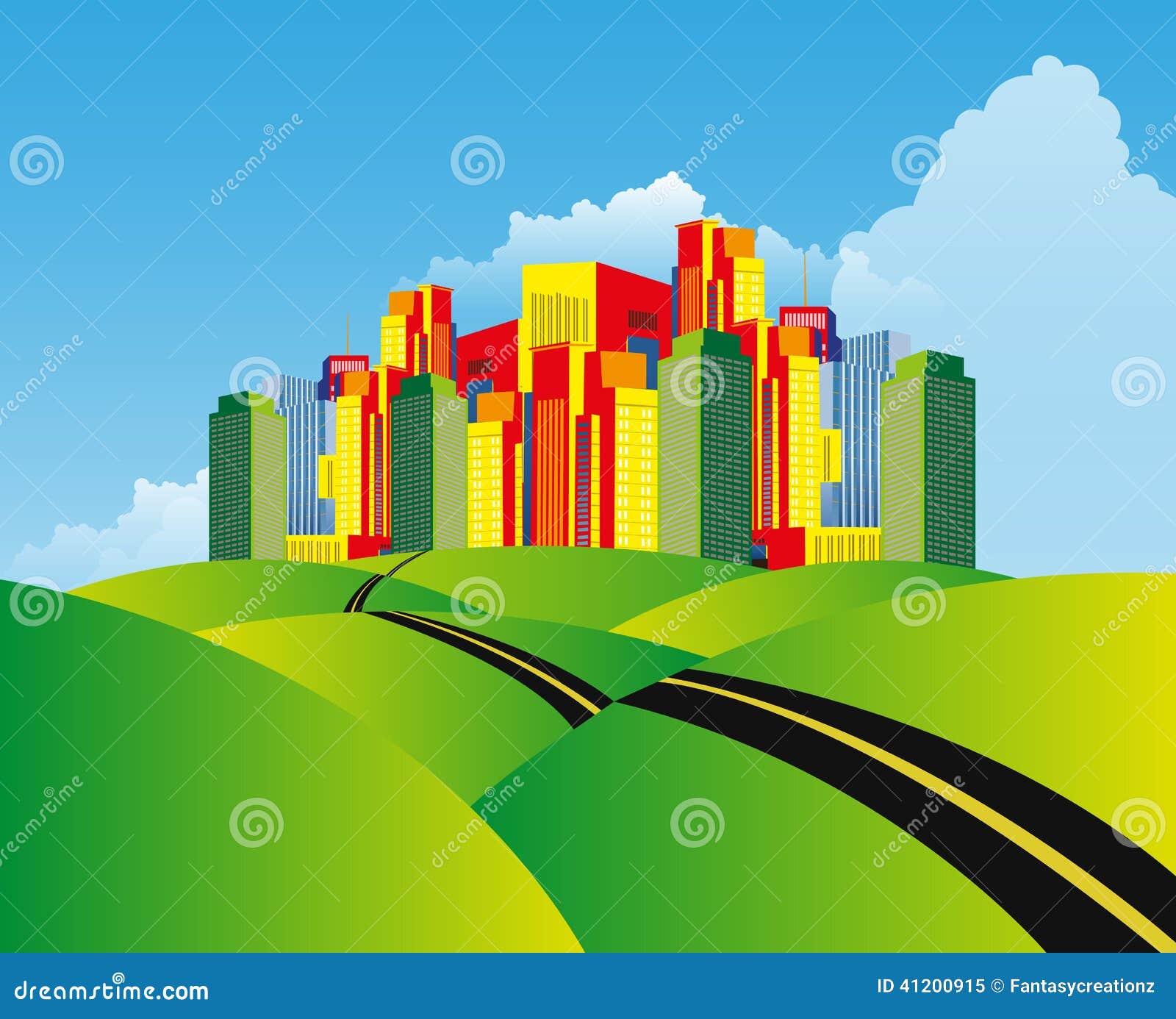 Ciudad Sobre El Paisaje De Las Colinas Ilustración del Vector ...