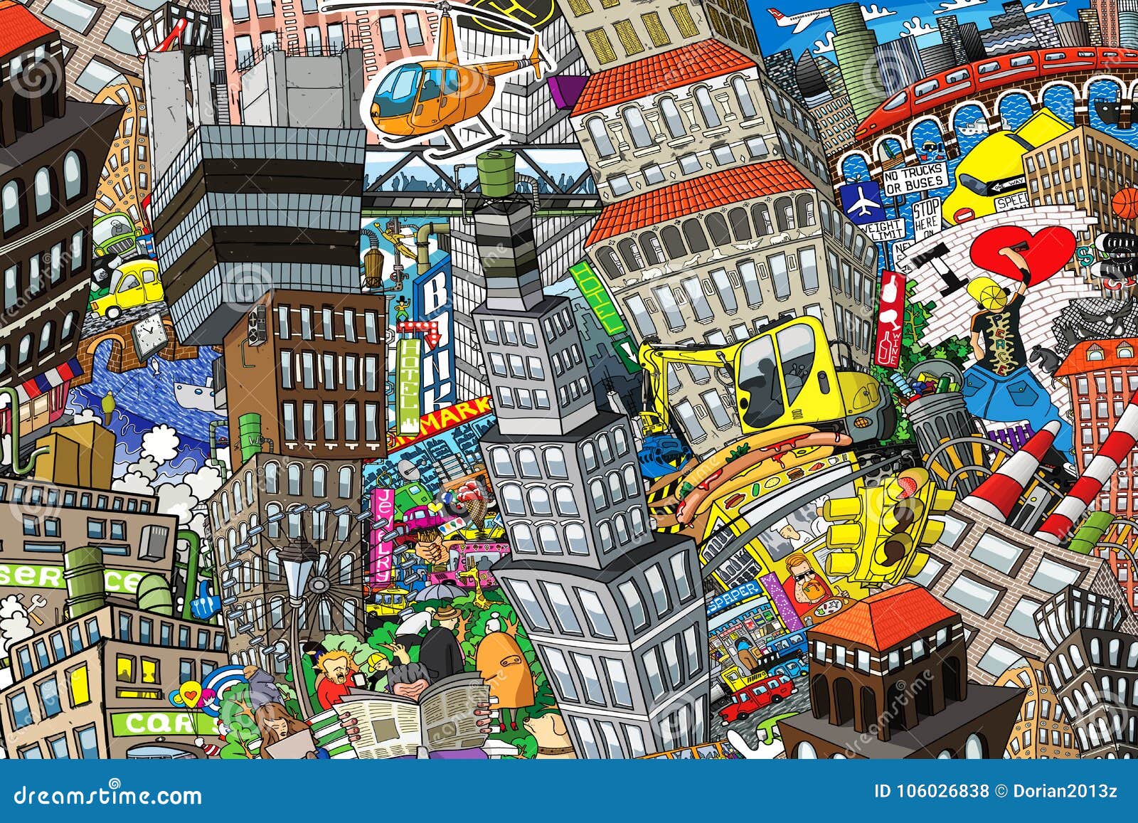 Ciudad, Un Ejemplo De Un Collage Grande Stock de ilustración ...