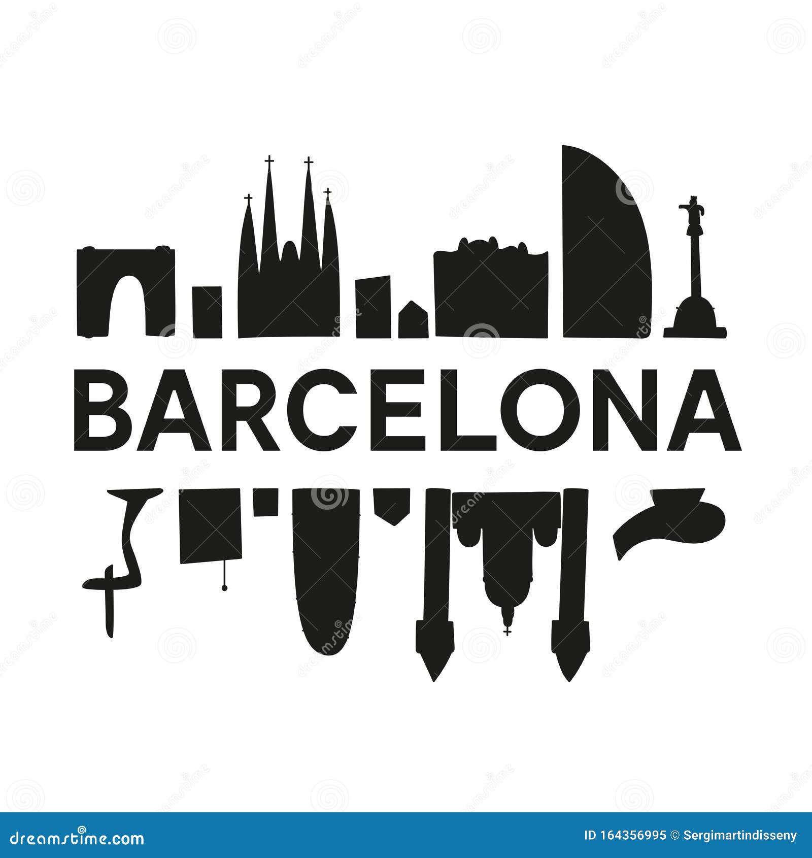 Barcelona Skyline. only Shapes Stock Illustration - Illustration of ...