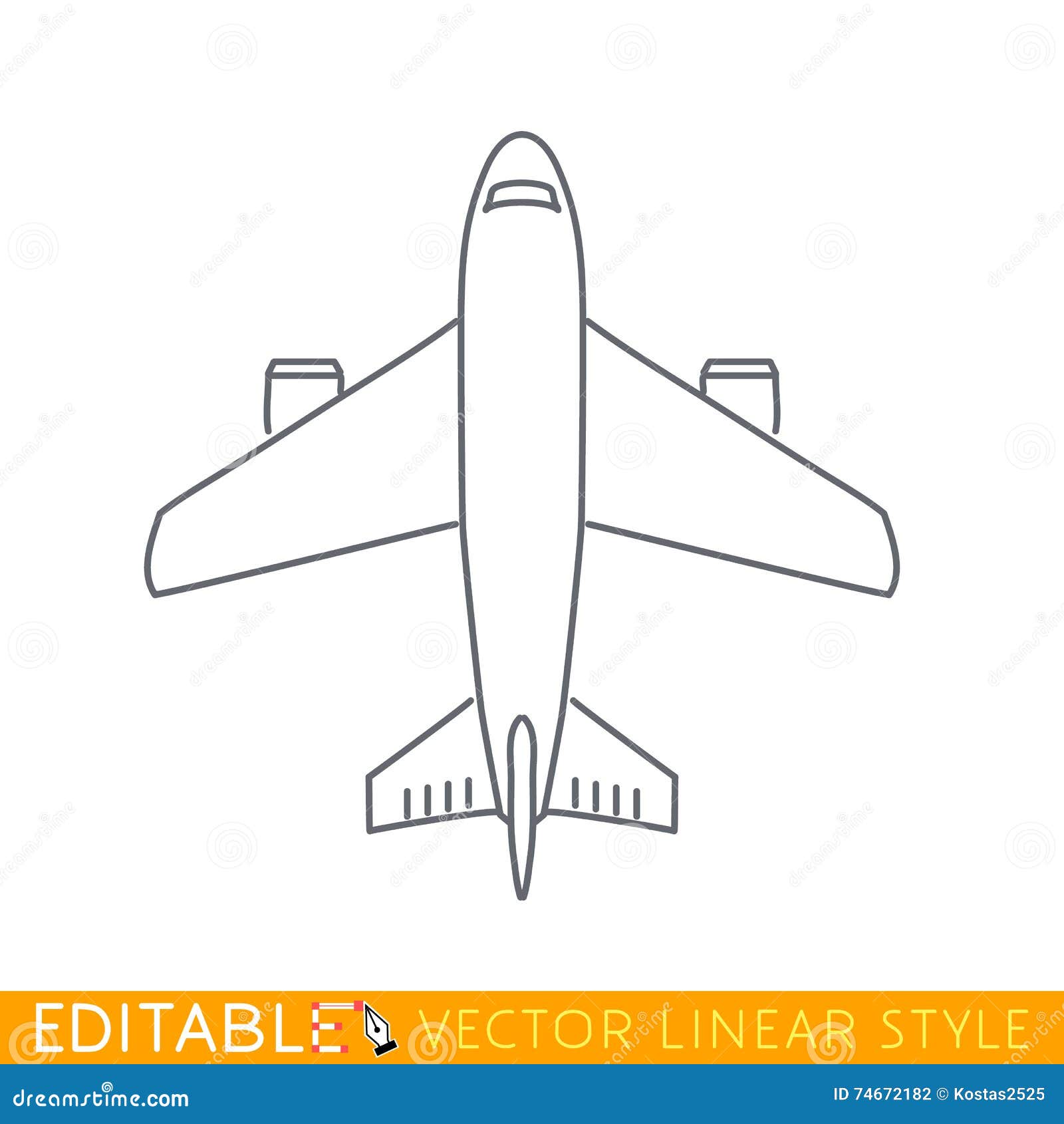 Aircraft Linear Black And White Drawing Full Face, Plane Front View ...