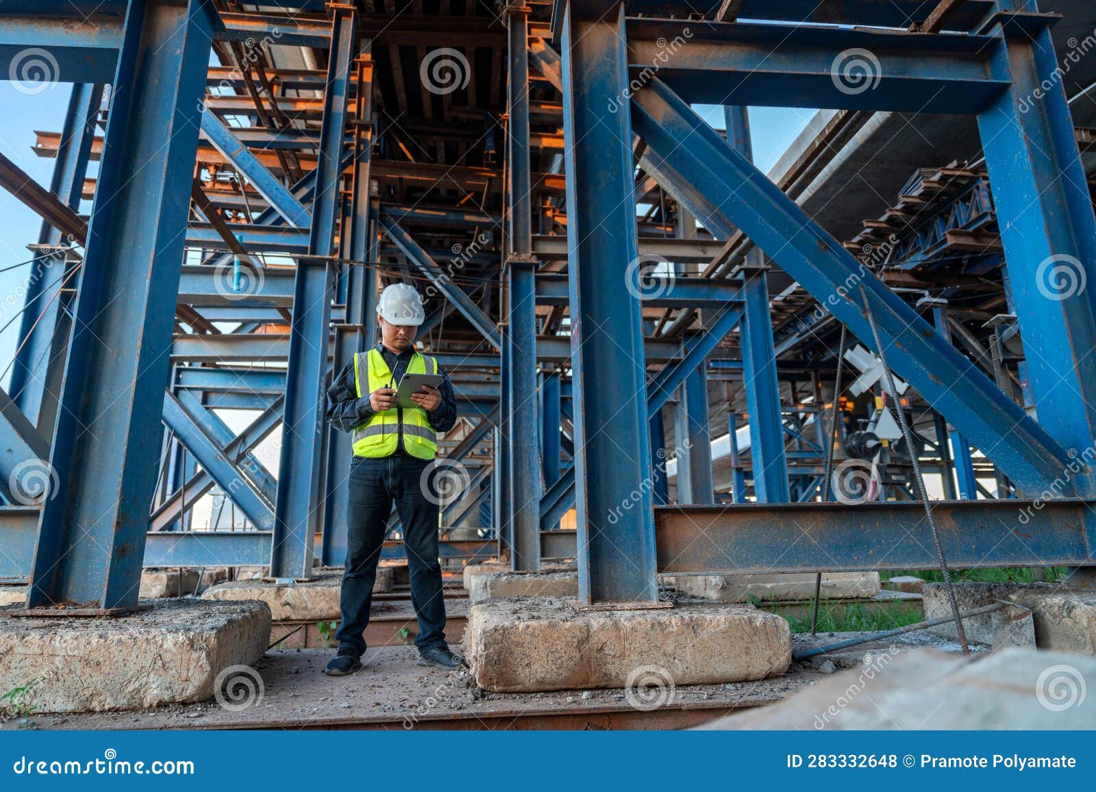 Civil Architect Engineer Inspecting Structure Road Construction Of ...
