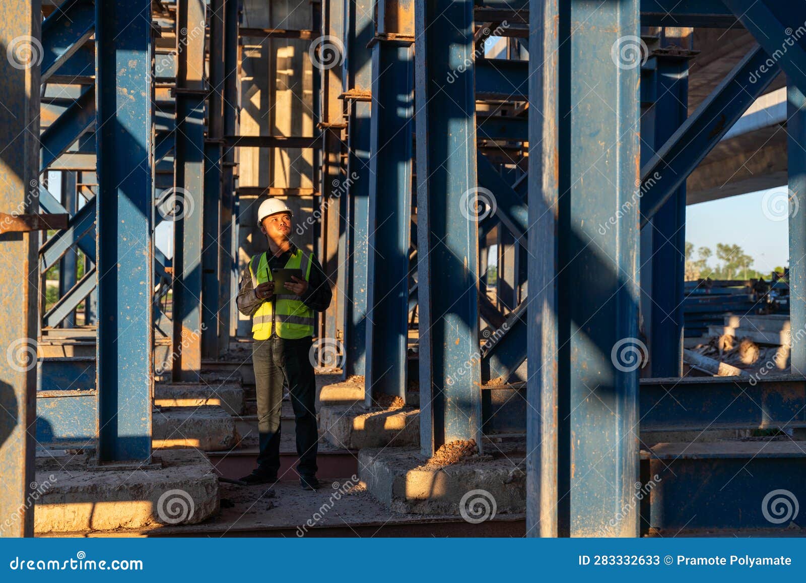 Civil Architect Engineer Inspecting Structure Road Construction of ...