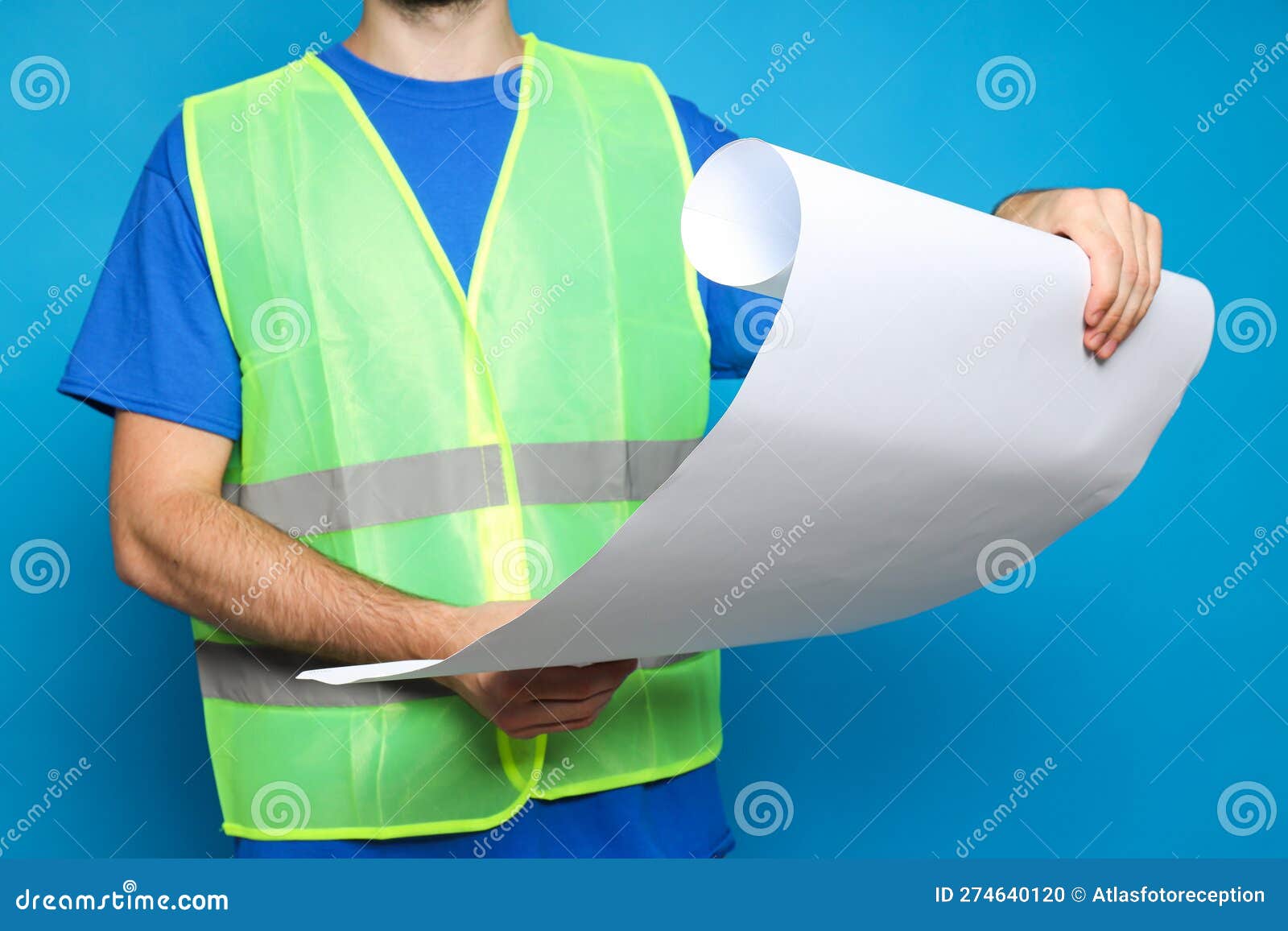 Civil Engineer with Blueprints on Blue Background Stock Photo - Image ...