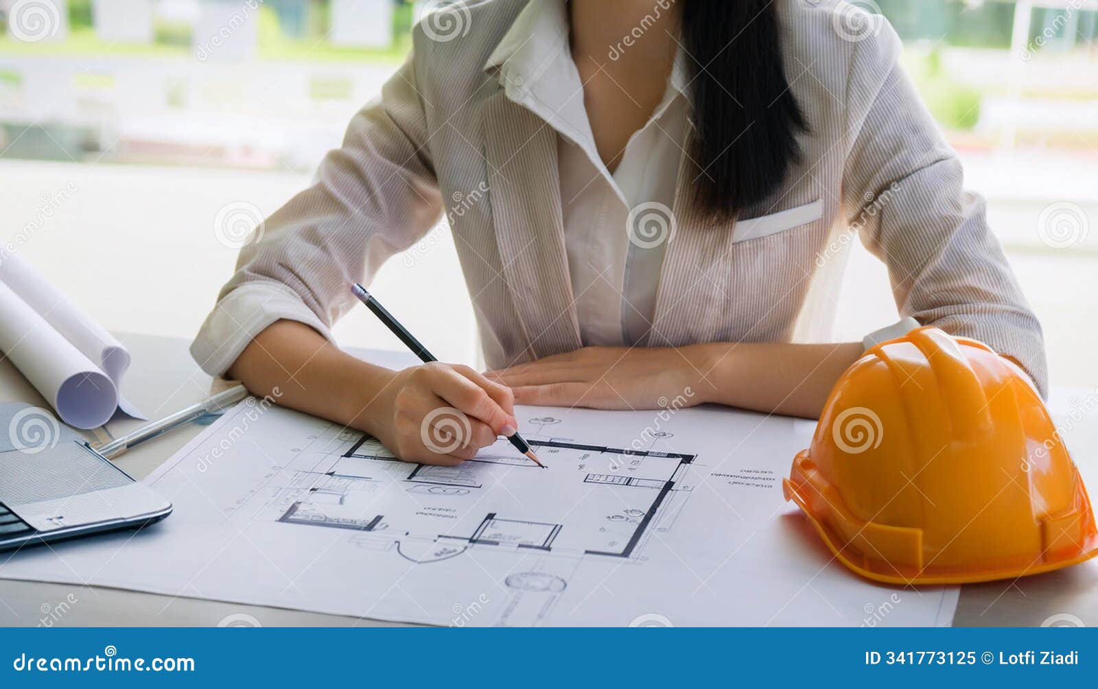 Civil Engineer Drawing Architecture Plan Stock Illustration ...