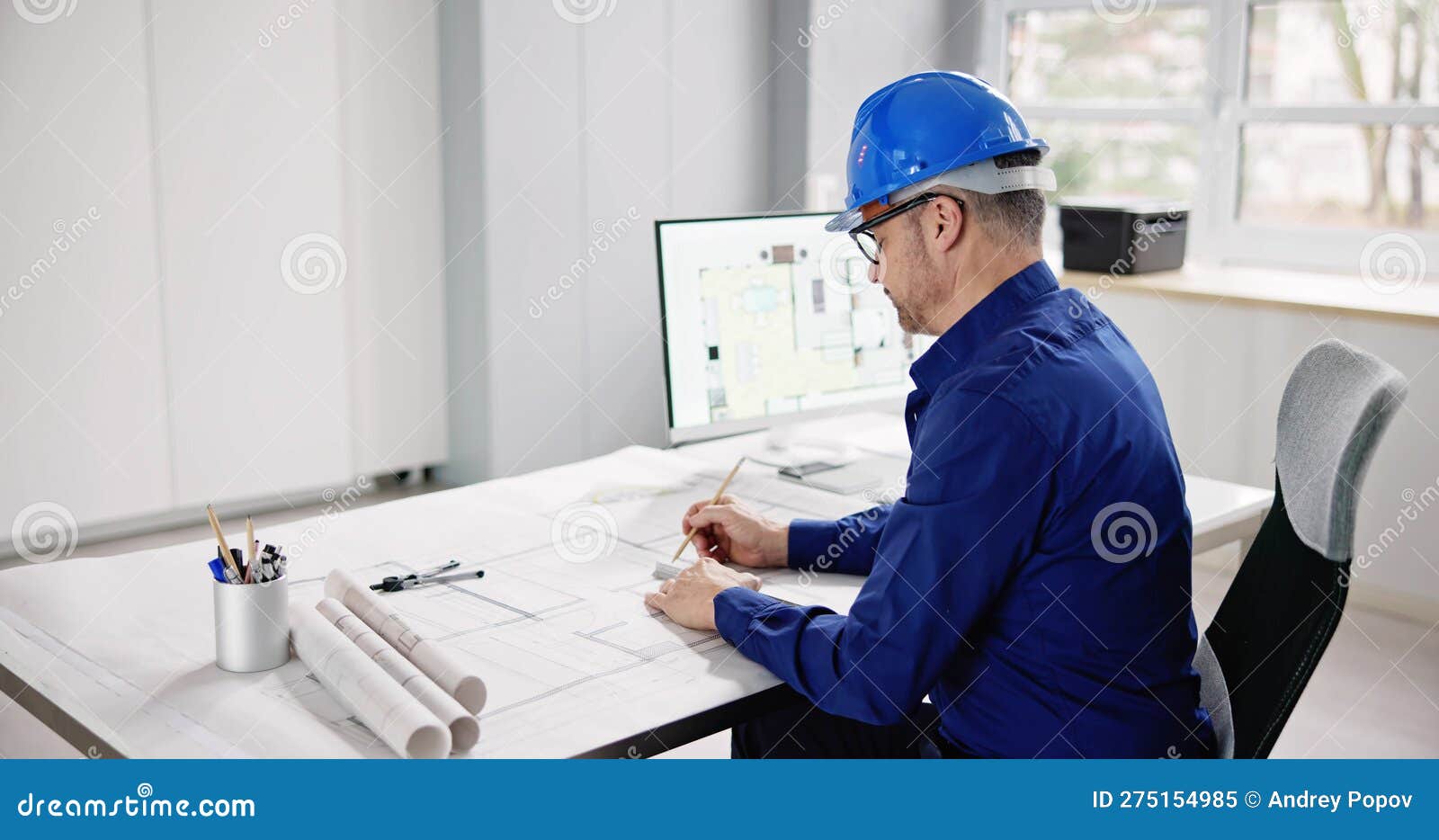 Civil Engineer Drawing Architecture Plan Blueprint Stock Image - Image ...