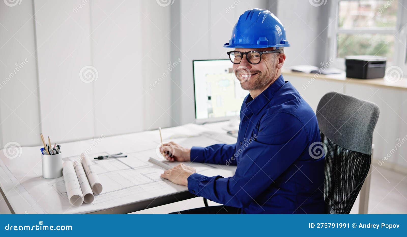 Civil Engineer Drawing Architecture Plan Blueprint Stock Image - Image ...