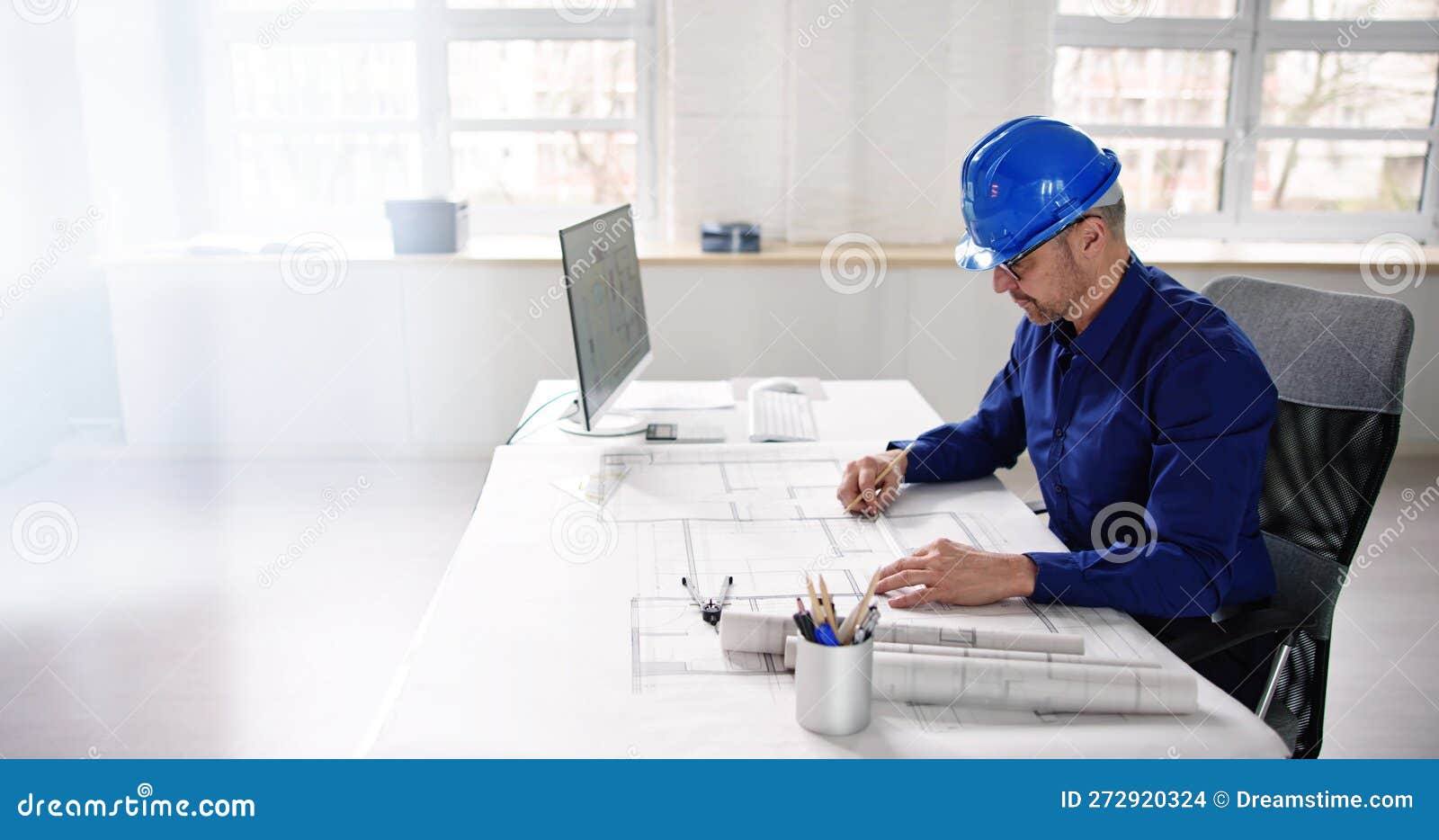 Civil Engineer Drawing Architecture Plan Blueprint Stock Photo - Image ...