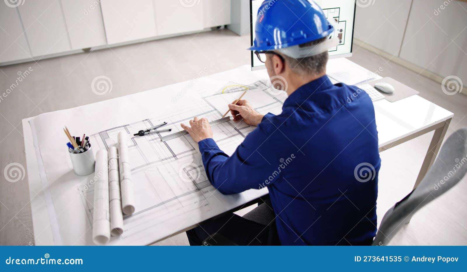 Civil Engineer Drawing Architecture Plan Blueprint Stock Image - Image ...