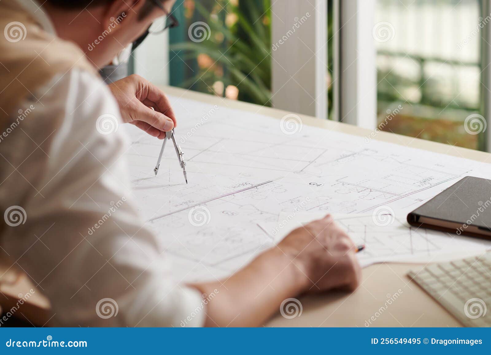 Civil Engineer Drawing with Compass Stock Image - Image of architect ...
