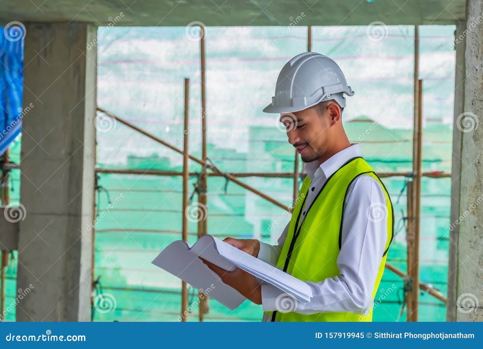 Civil Engineer is Inspecting in Building Site Stock Image - Image of ...