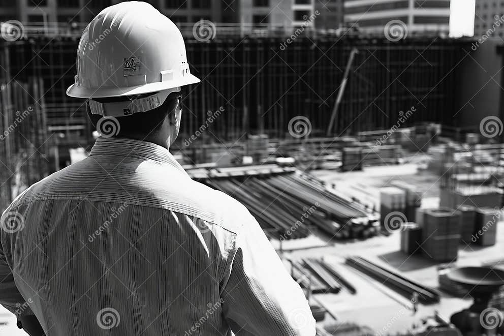 Civil Engineer Observing Progress at Construction Site with Strong ...