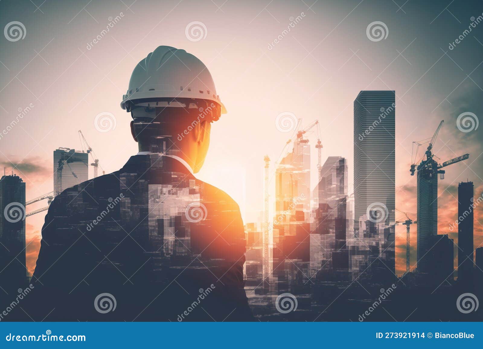 Civil Engineering Portrait Engineer with Double Exposure. Flawless ...