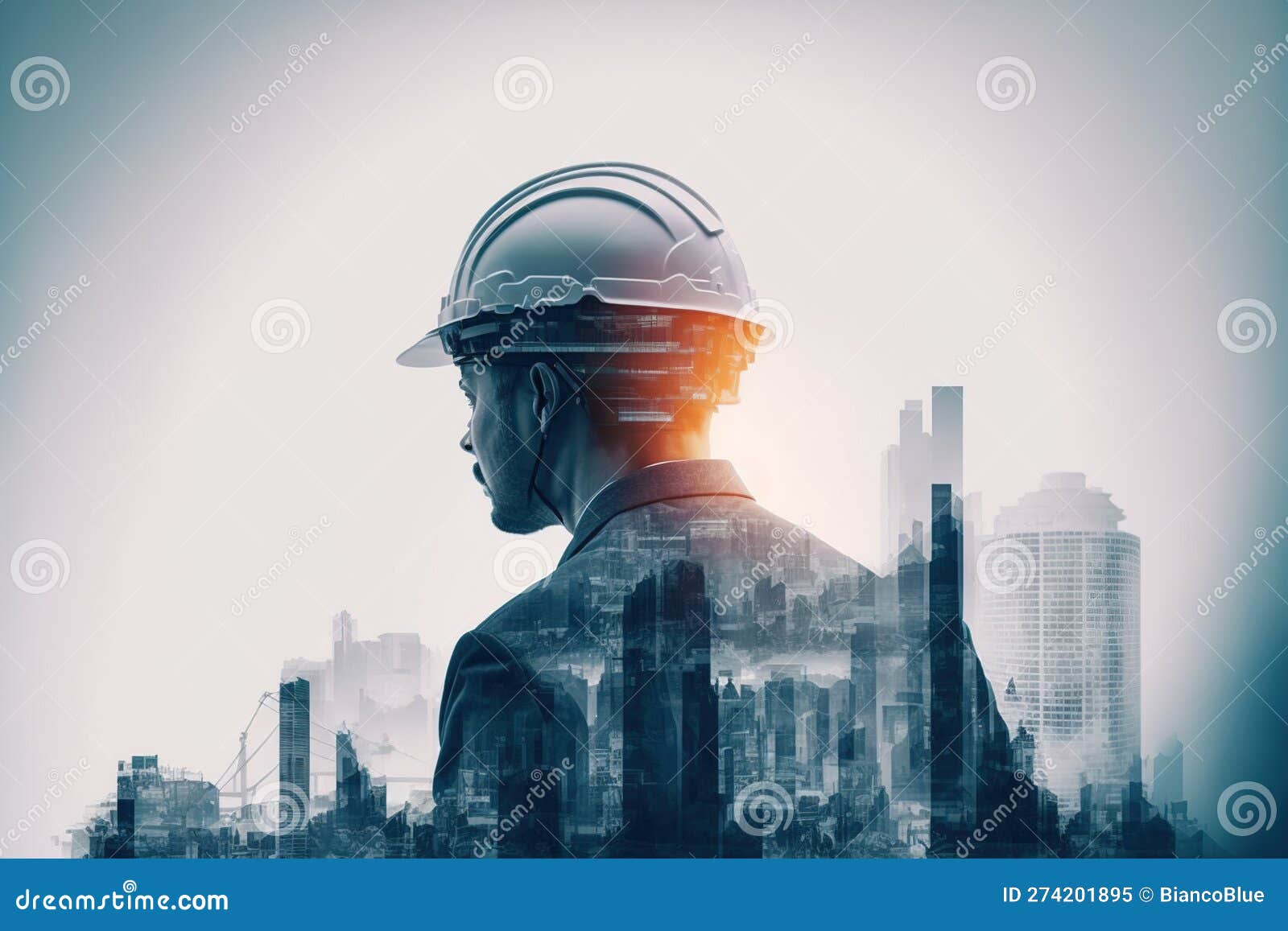 Civil Engineering Portrait Engineer with Double Exposure. Flawless ...