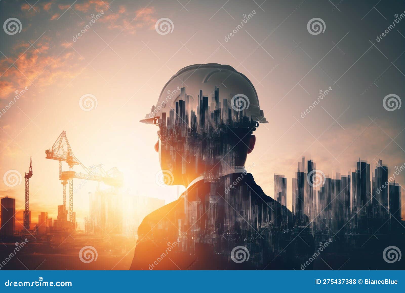 Civil Engineering Portrait Engineer with Double Exposure. Flawless ...